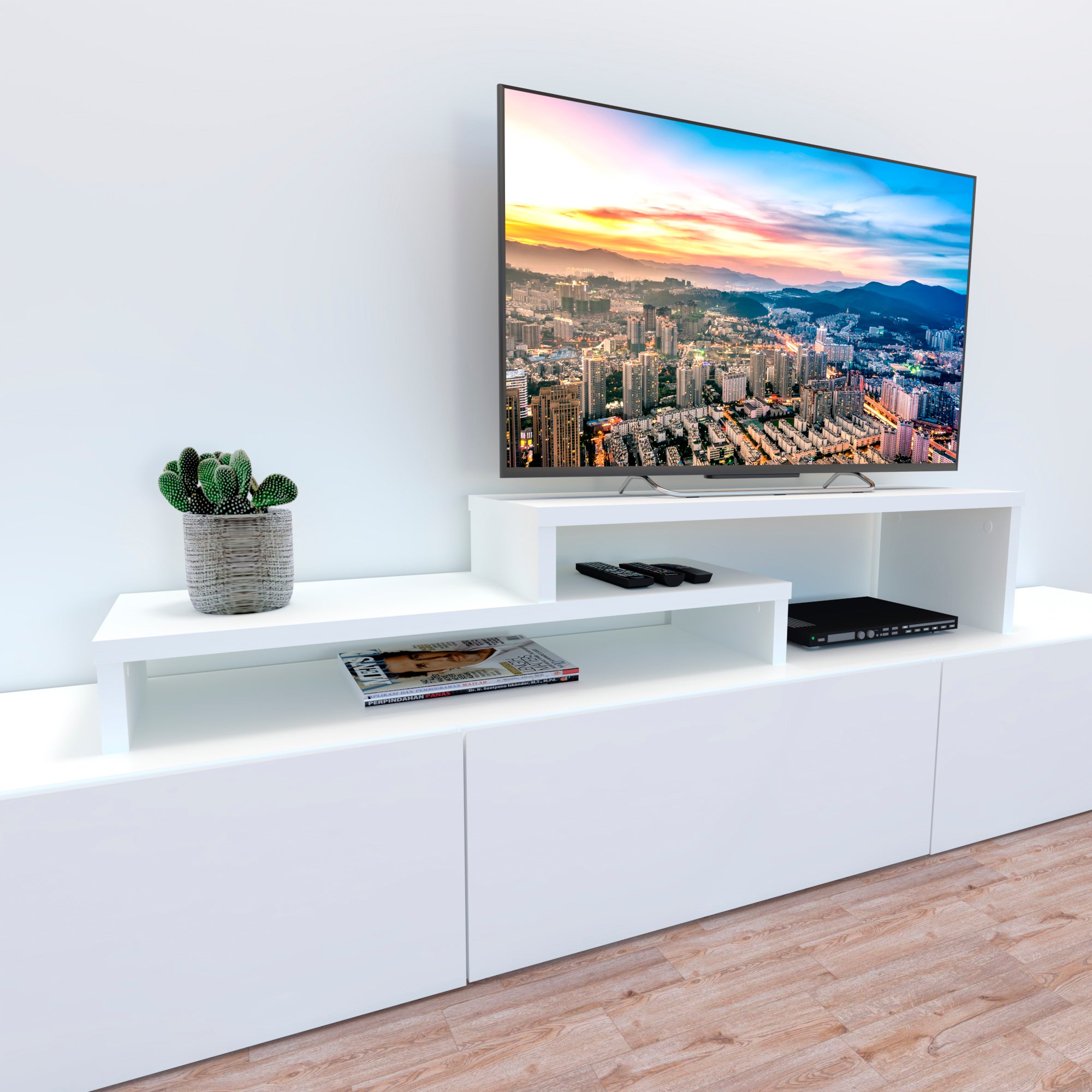 Mueble TV Escalera Ajustable de Madera FSC®. HENOR. 90+90 x 35 x 30/15 ...