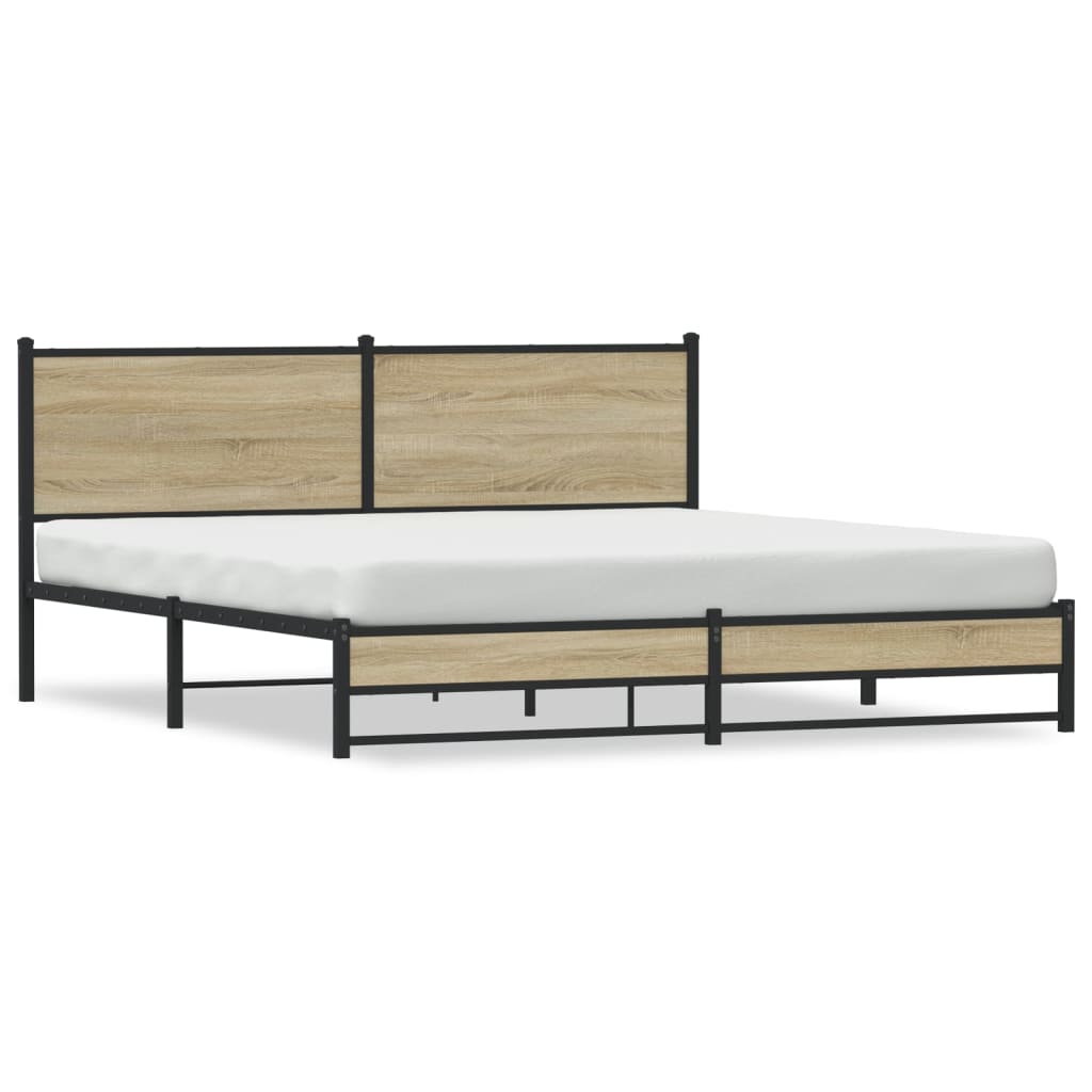 Lit Double | Lit Adulte | Cadre de lit en métal sans matelas chêne ...