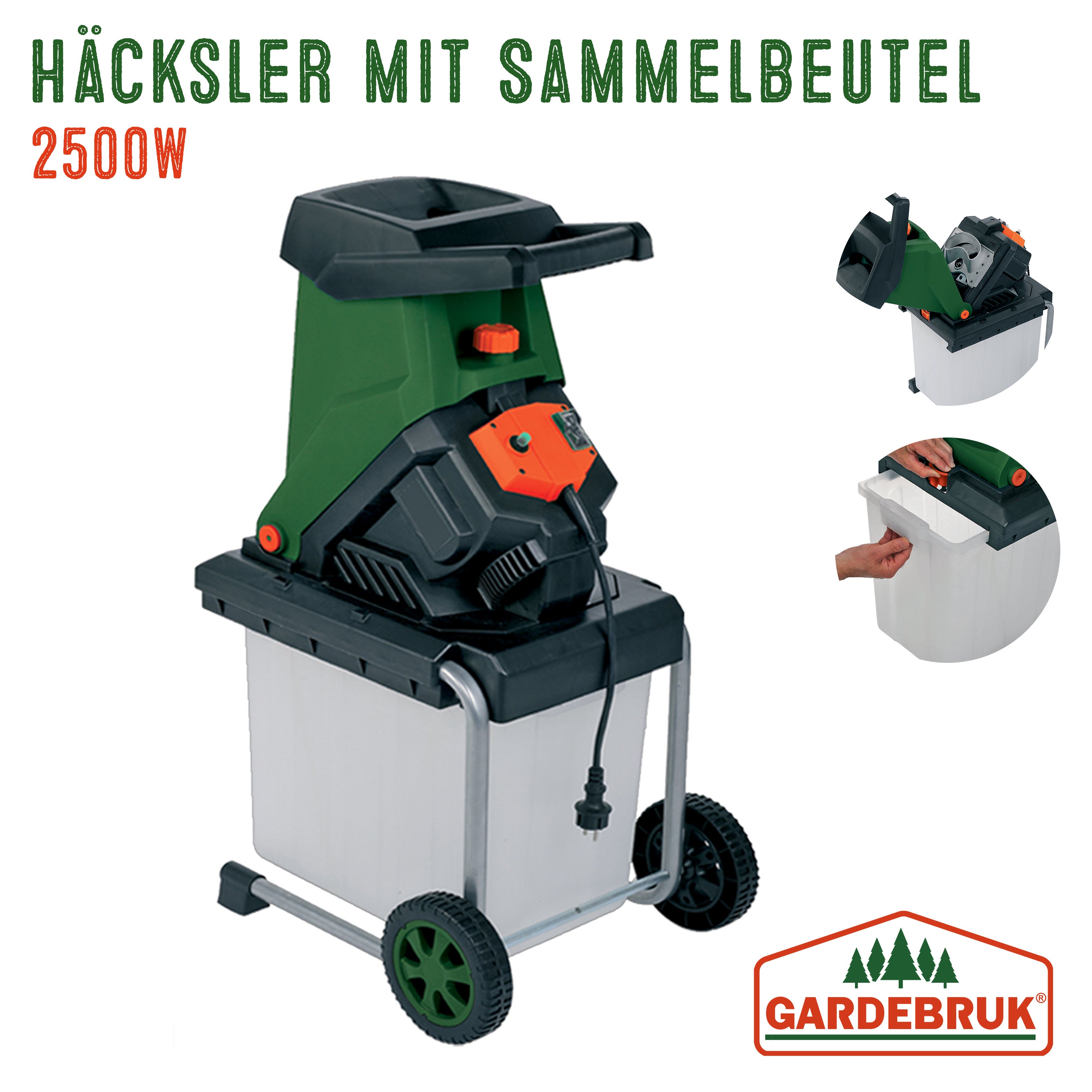 GARDEBRUK® Broyeur de végétaux et branches couteaux 3100W électrique branches 40mm bac 50L ...