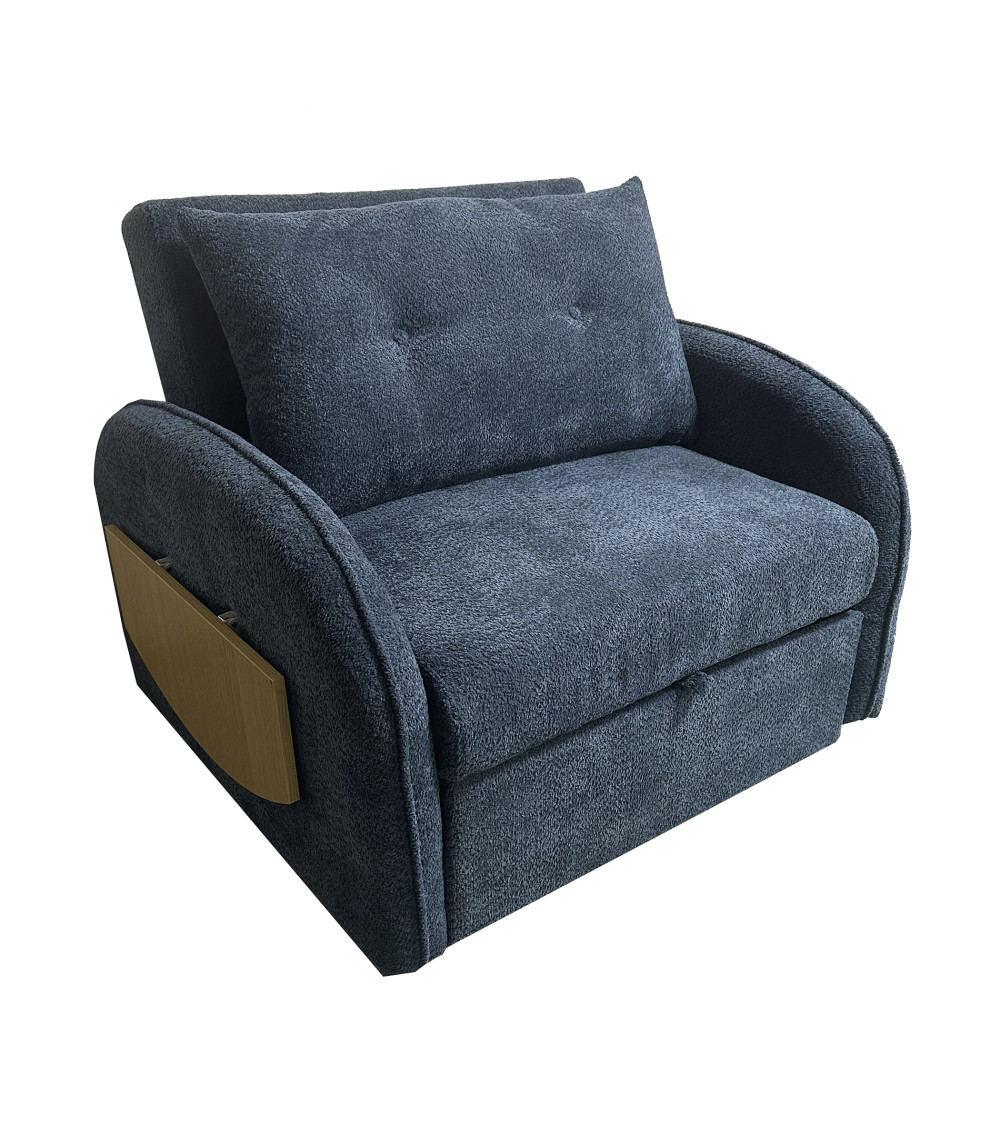 Sofá cama THOR sofá convertible en cama con bandeja lateral plegable en color azul | Leroy Merlin