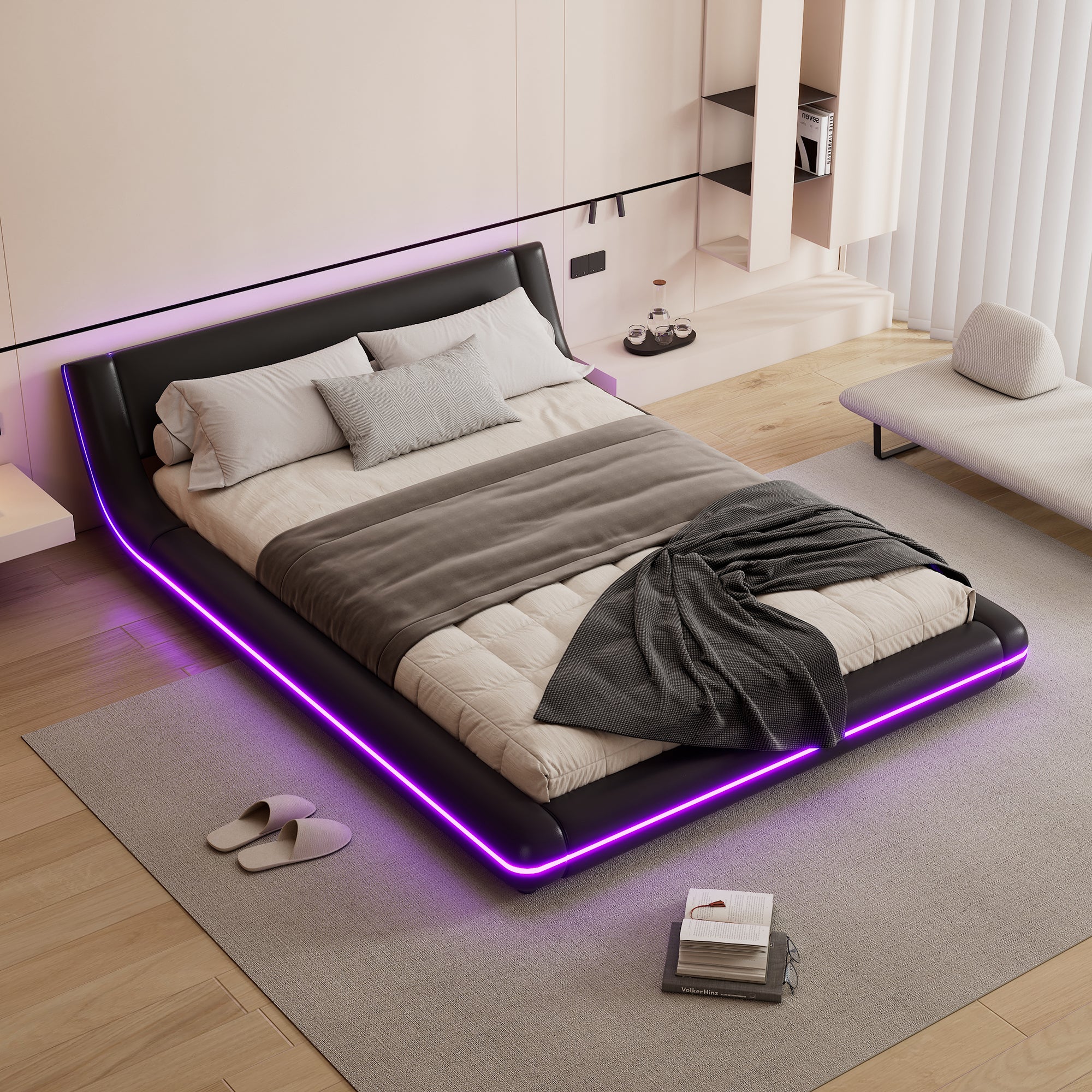 Lit Double 140x200 cm, Lit Adulte avec Design Moderne et Éclairage LED ...