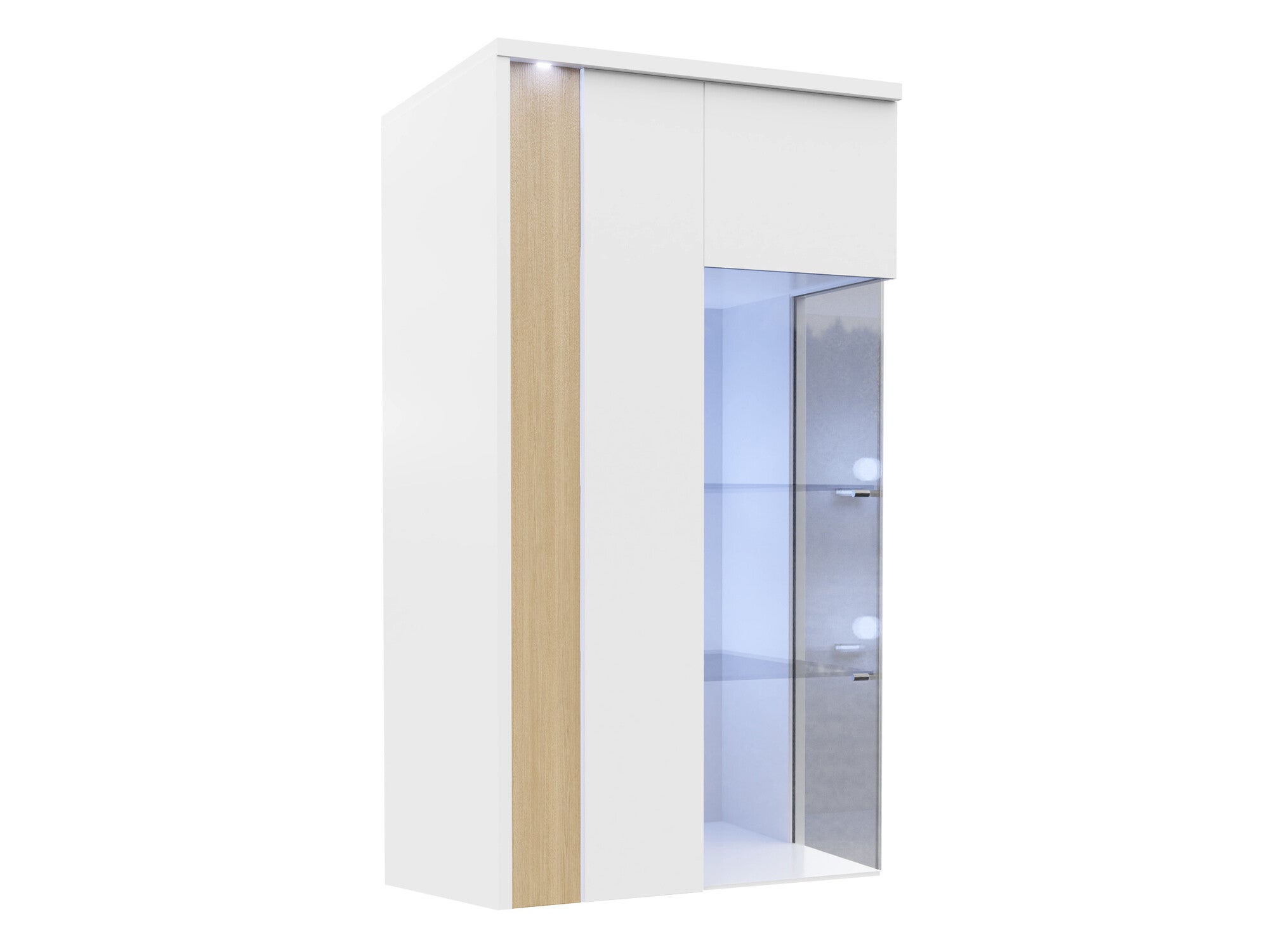 Armario de pared Florem, Blanco brillante, Blanco, Luminoso madera ...