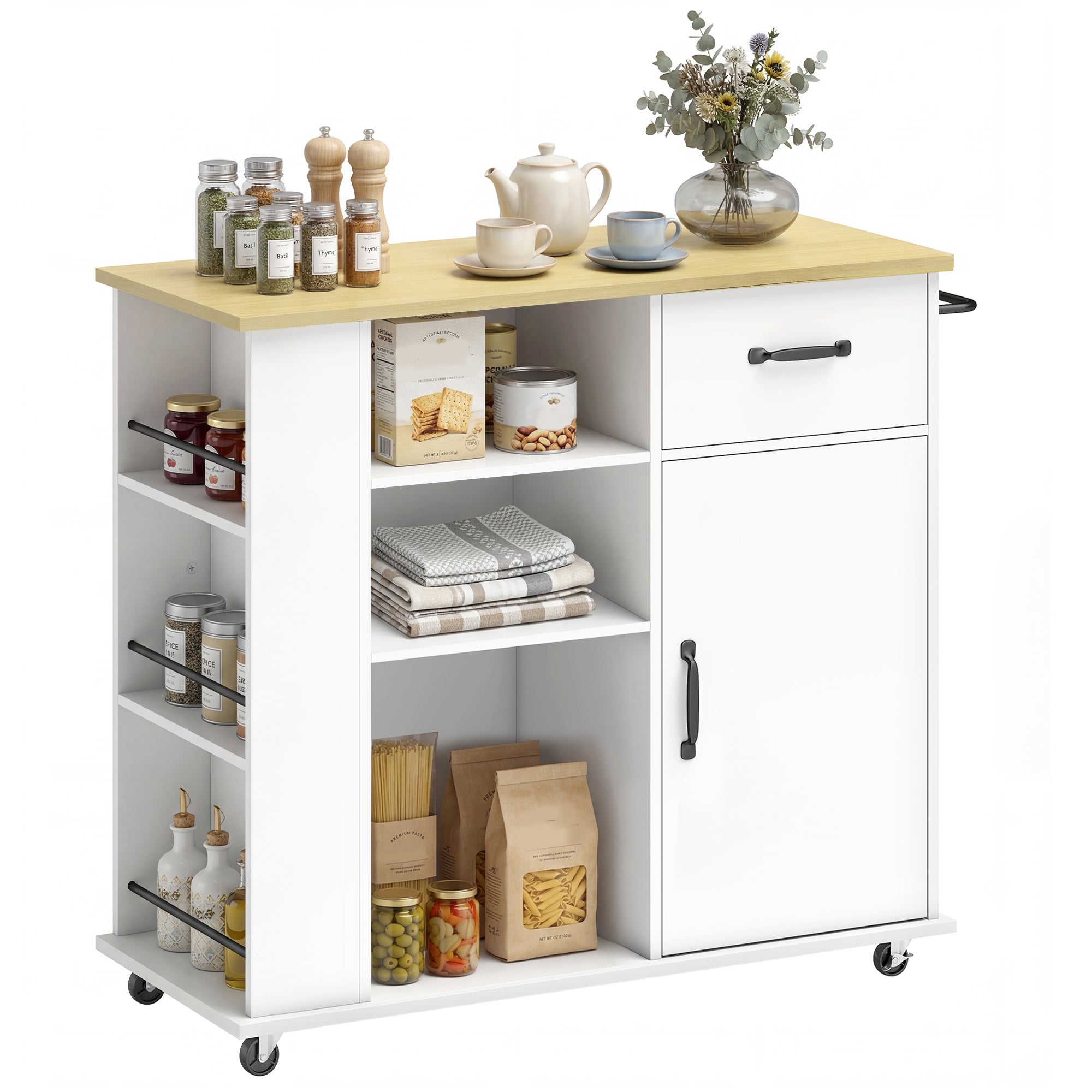 Armoire de cuisine mobile avec tiroir, placard et étagère réglable ...