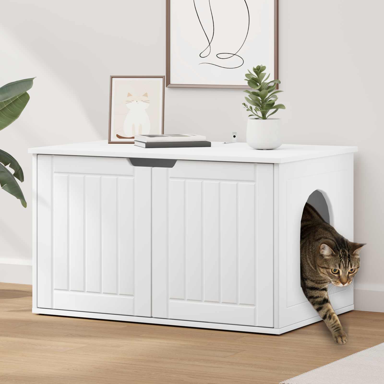 Maison pour chat Blanc 85 x 55 x 50,5 cm Bois d'ingénierie | Leroy Merlin