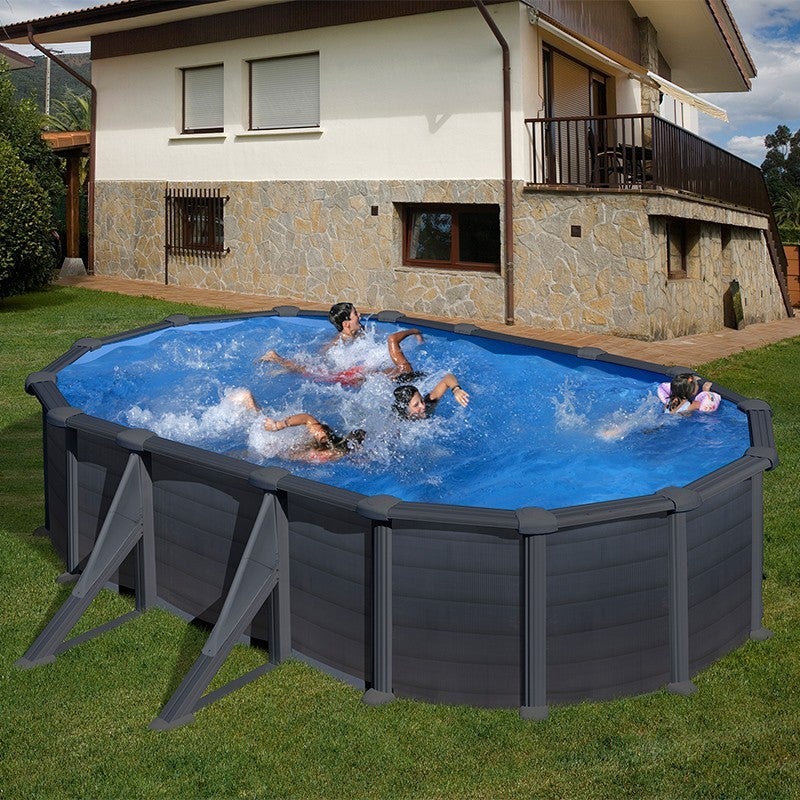 Piscina de pared de acero color grafito Kea 500 x 300 x 120 cm Ovalada ...