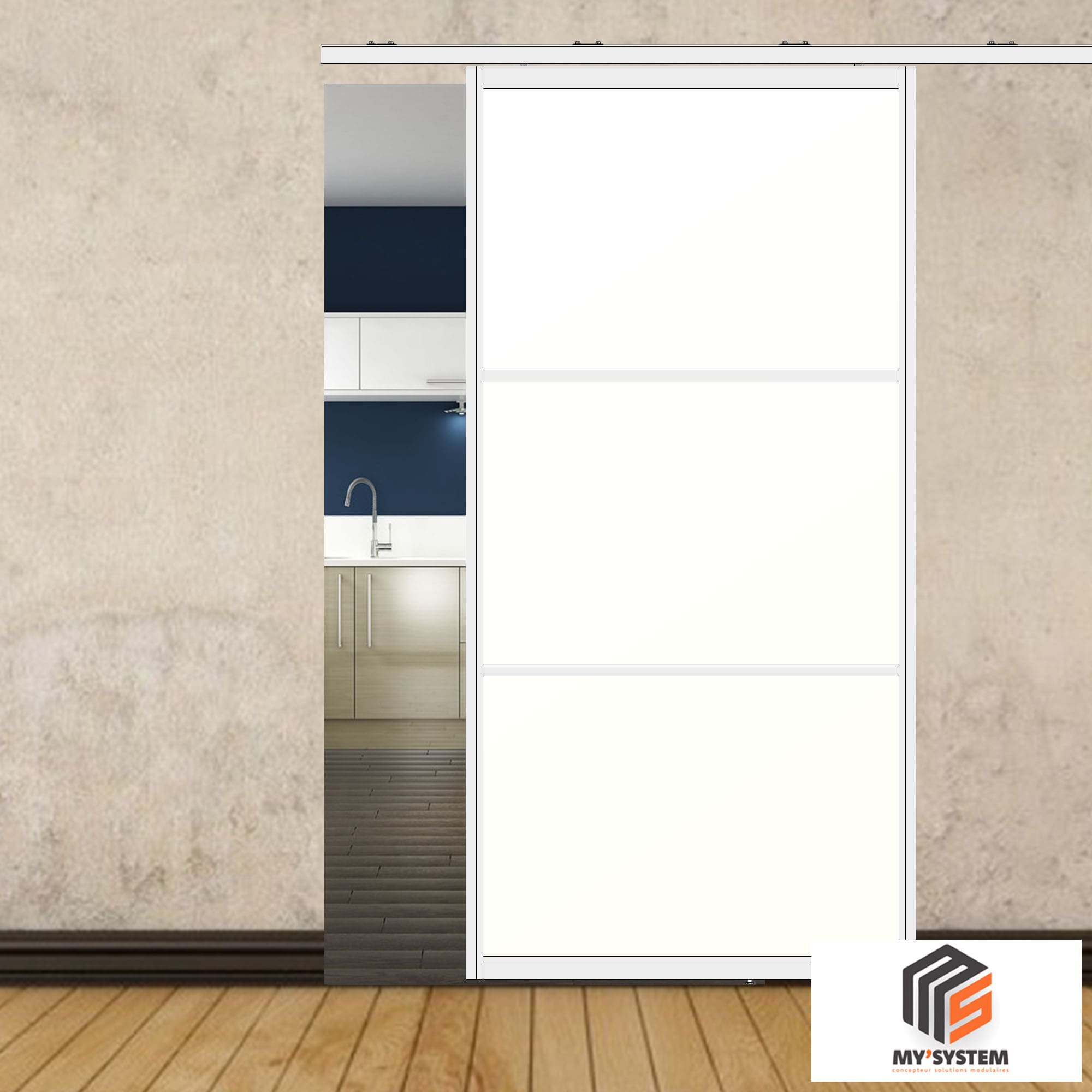 PORTE SIMPLE COULISSANTE DROITE H2088 - L1067 mm - 3 VERRES HORIZONTAUX ...