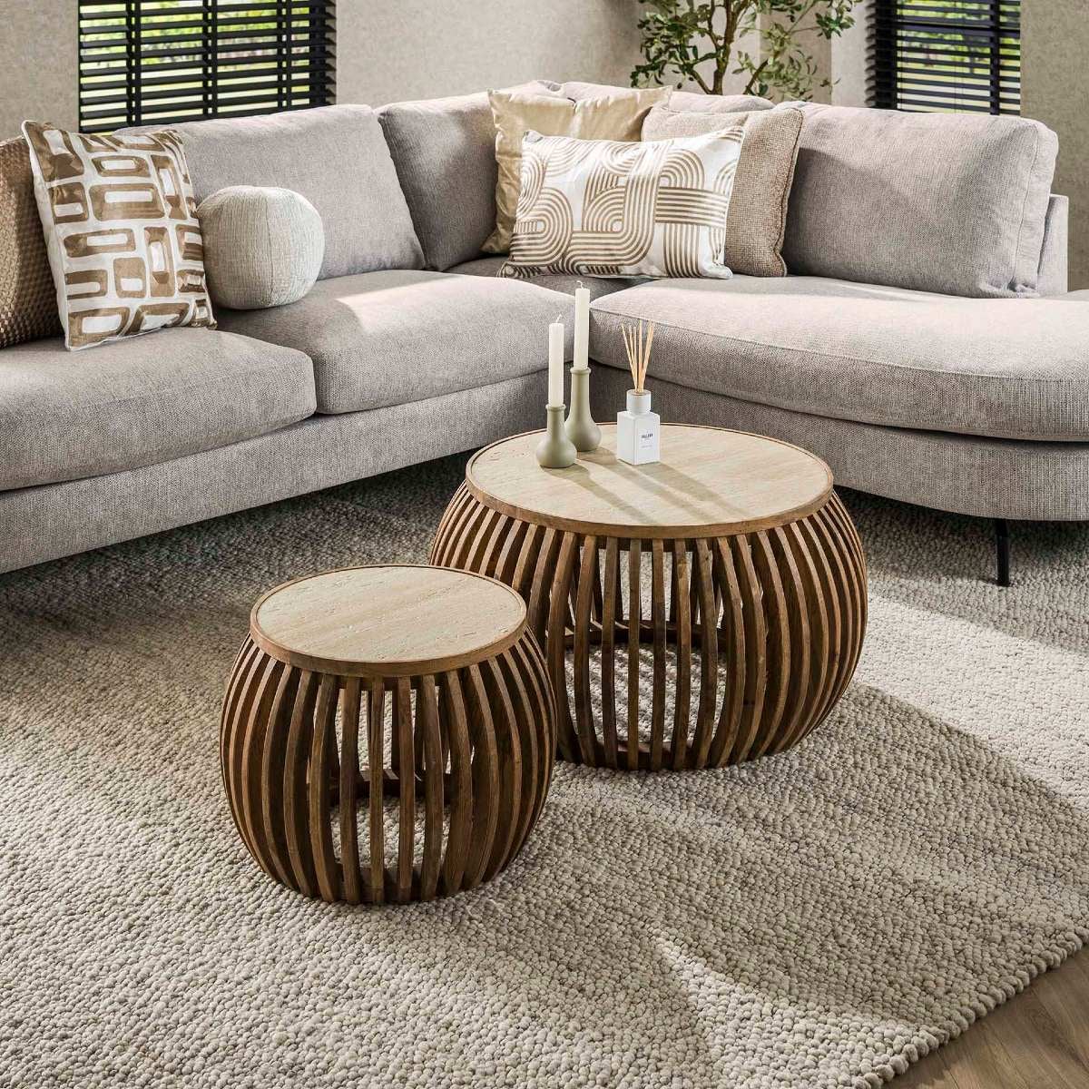 Table basse ronde en bois et céramique VONO (lot de 2) | Leroy Merlin