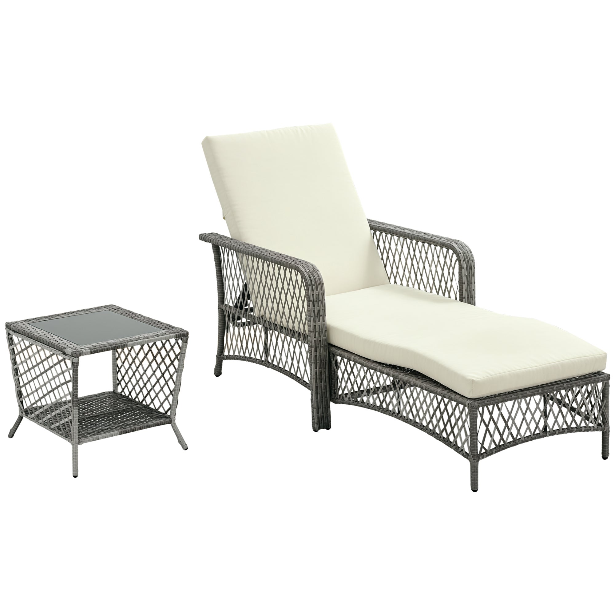 Ensemble : chaise longue avec repose-pieds, table en rotin PE, canapé ...