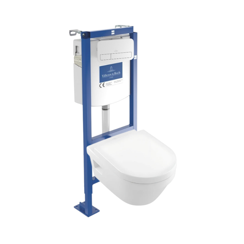 Pack WC suspendu sans bride VILLEROY ET BOCH Architectura 37 x 53 + abattant + plaque blanche ...