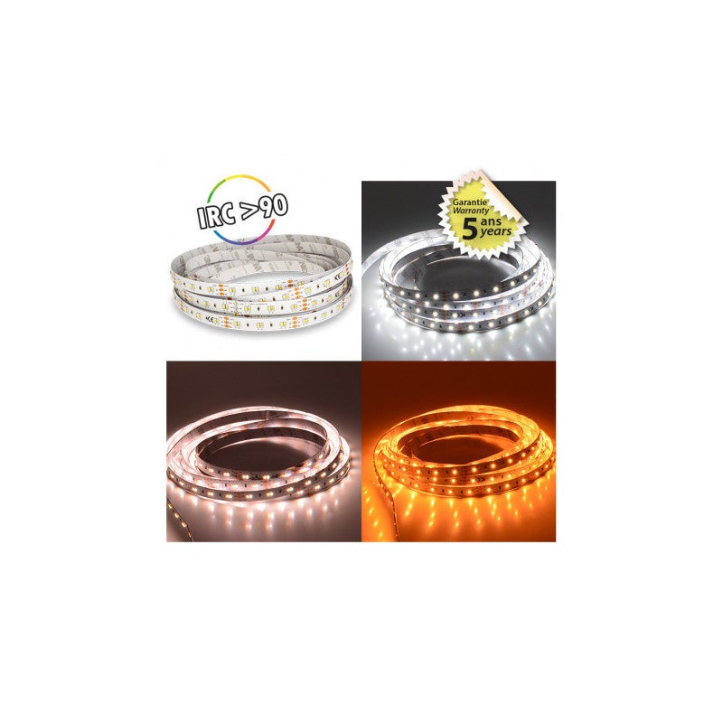 Bandeau LED Dimmable DC12V 48W 120LED/m 960lm/m 120° IP20 5m - CCT ...