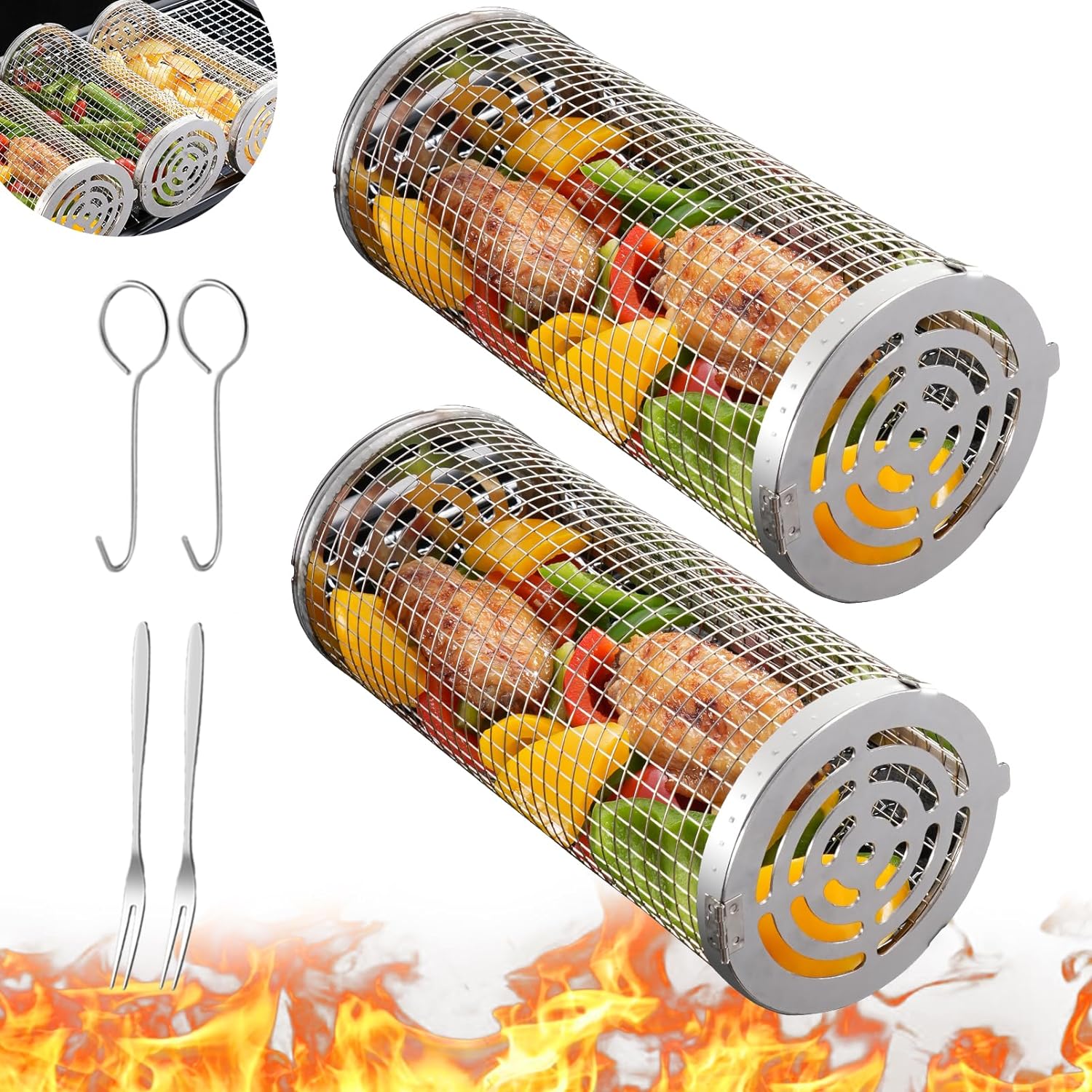 Paniers à griller roulants pour l'extérieur – Grille de barbecue ronde ...