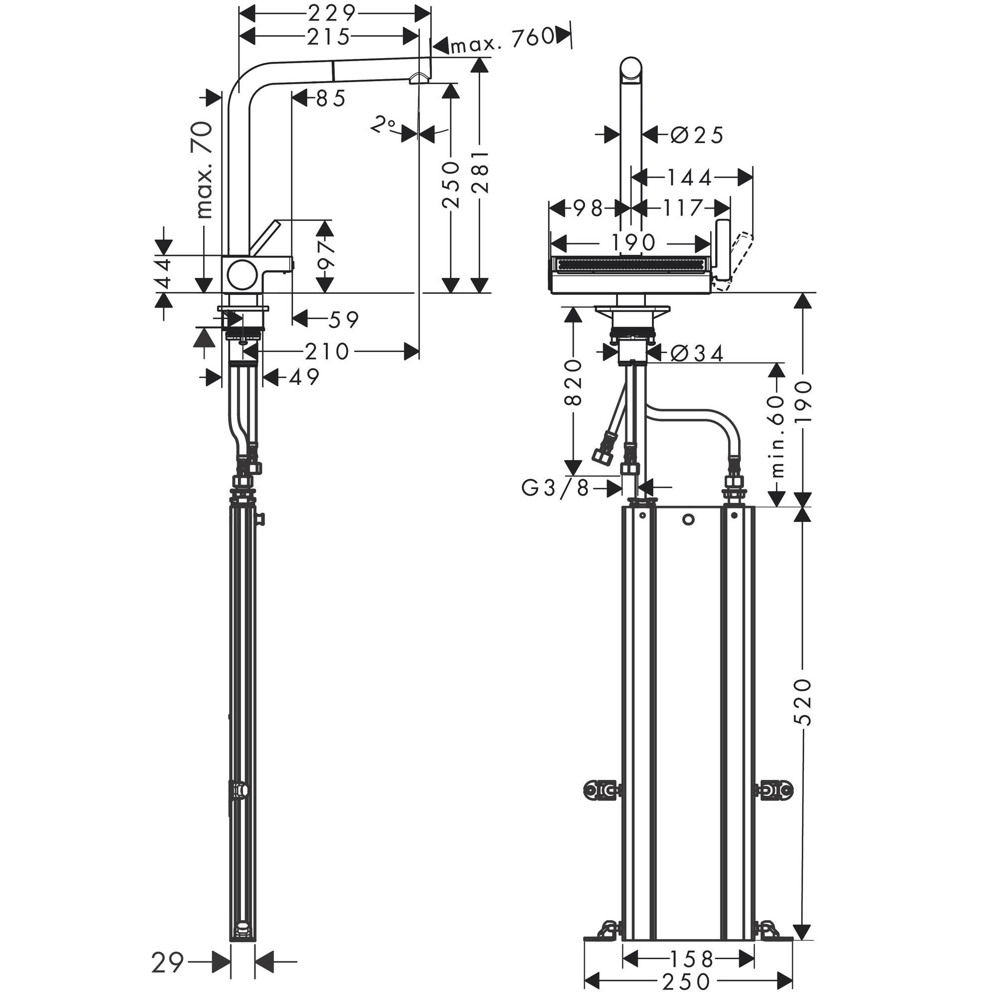 HANSGROHE Mitigeur de cuisine 250 avec douchette extractible 2 jets ...
