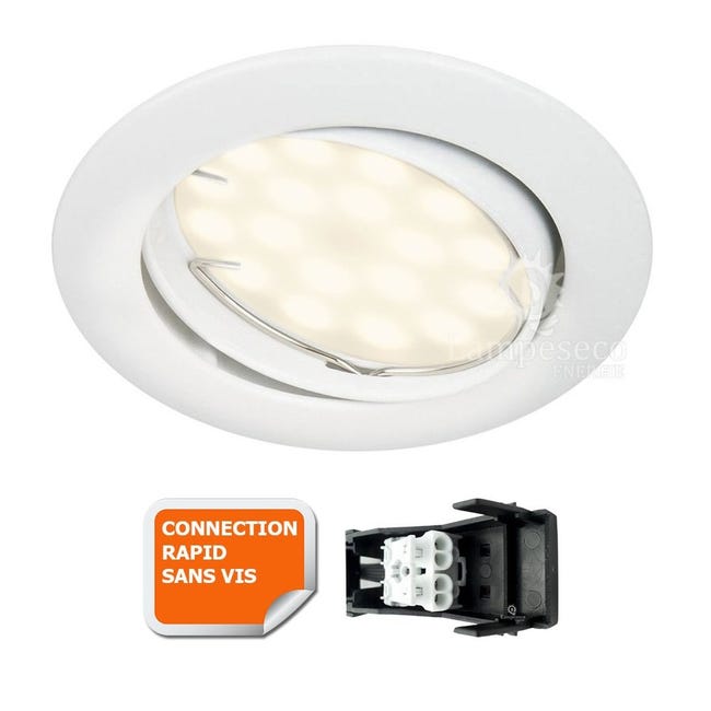 Spot Led Encastrable Complete Orientable Blanc Avec Ampoule Gu10 230v