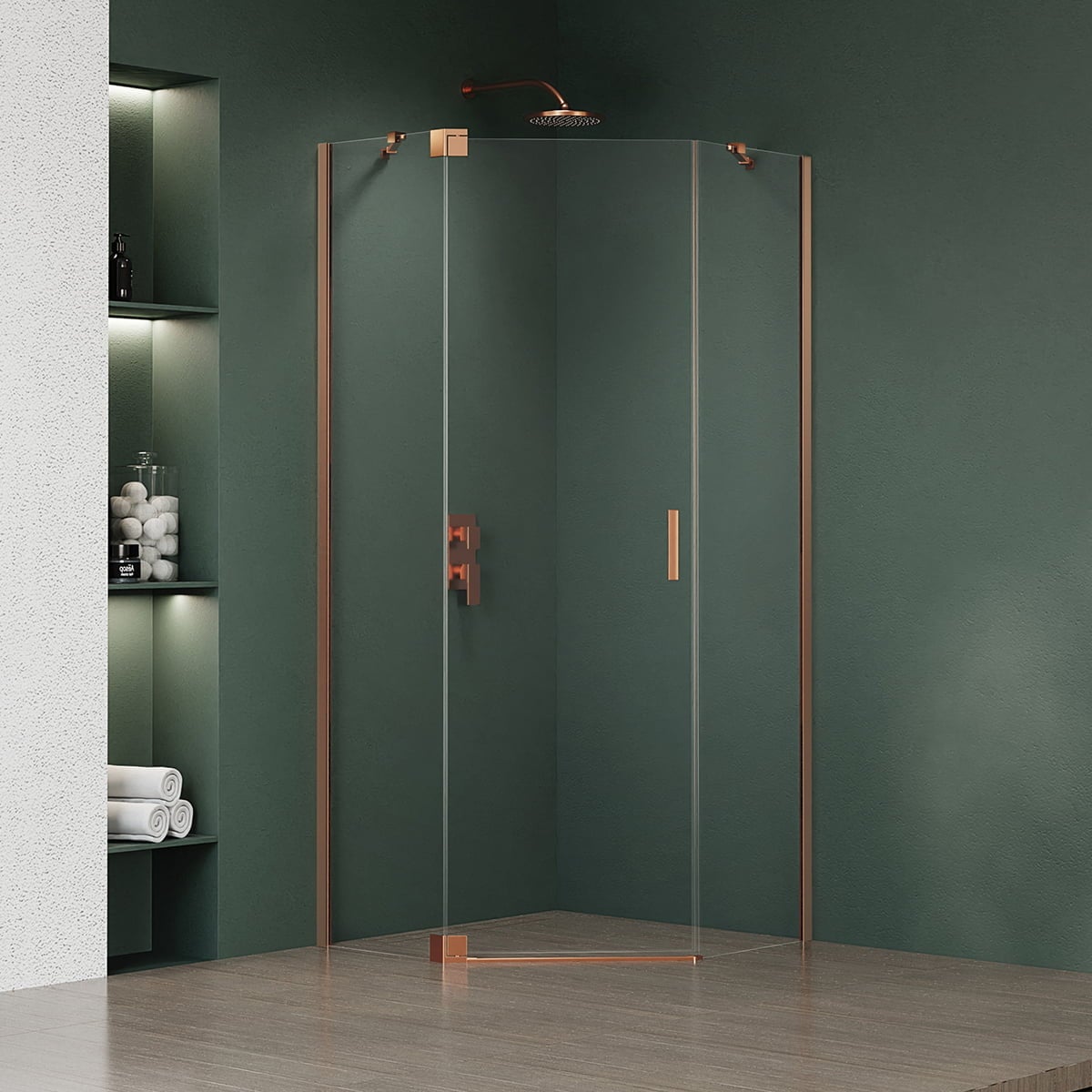 Cabine de douche cuivre brossé 80x80 cm, transparent, pentagonale ...