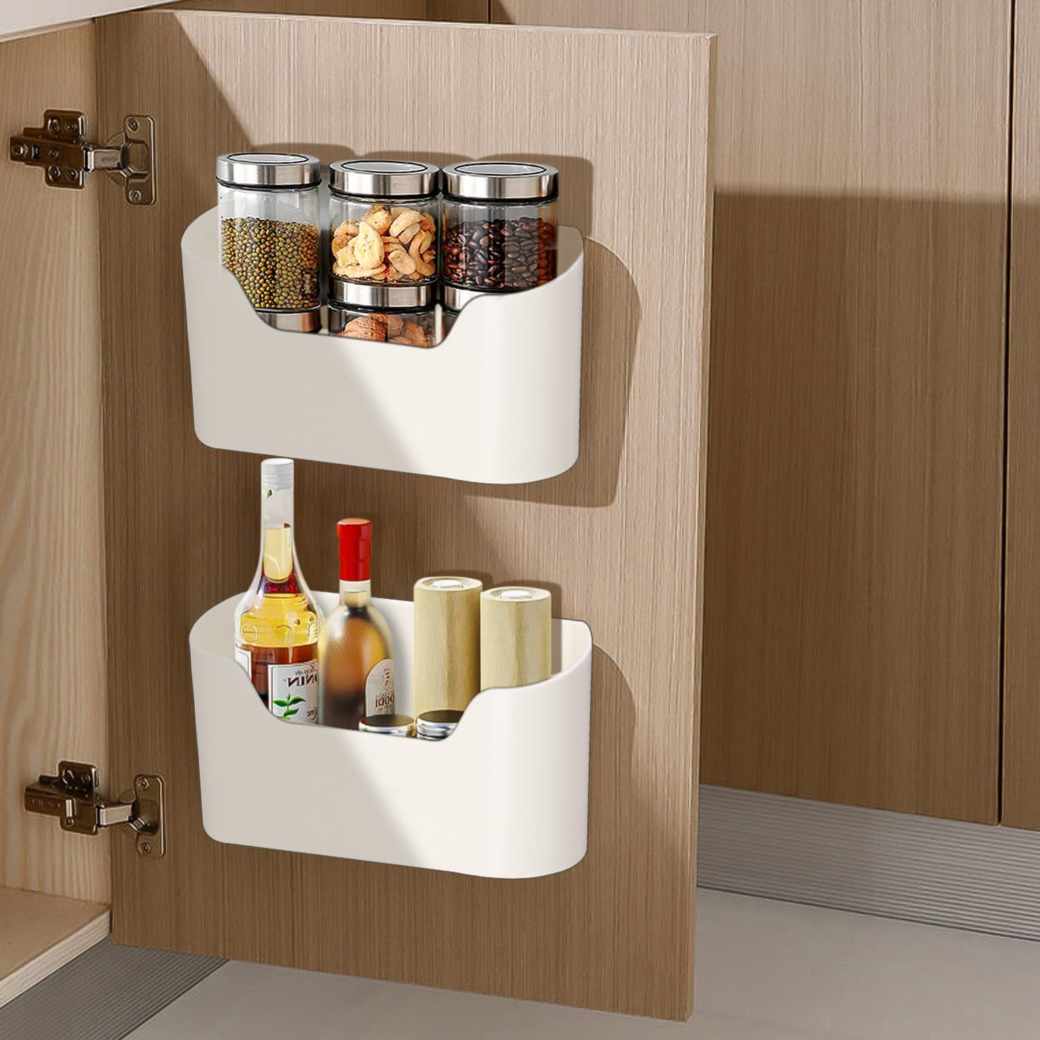 2 Piece Kitchen Cabinet Door Storage Boxes, Adhesive Wall Mounting ...