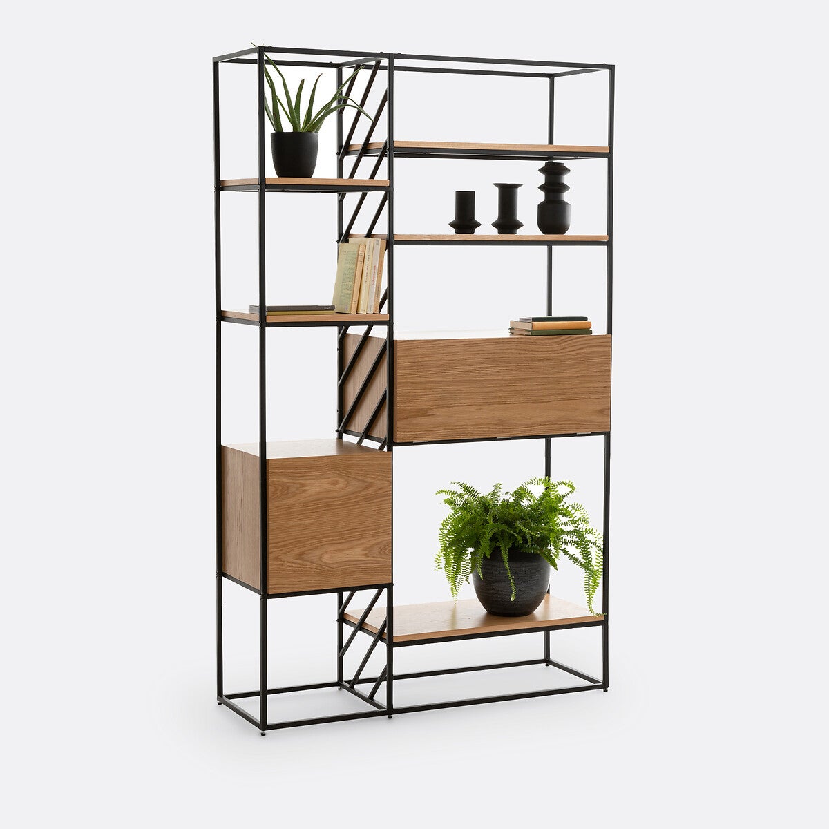 Étagère filaire métal fer et plaqué chêne, VAULTY - Chêne - taille ...