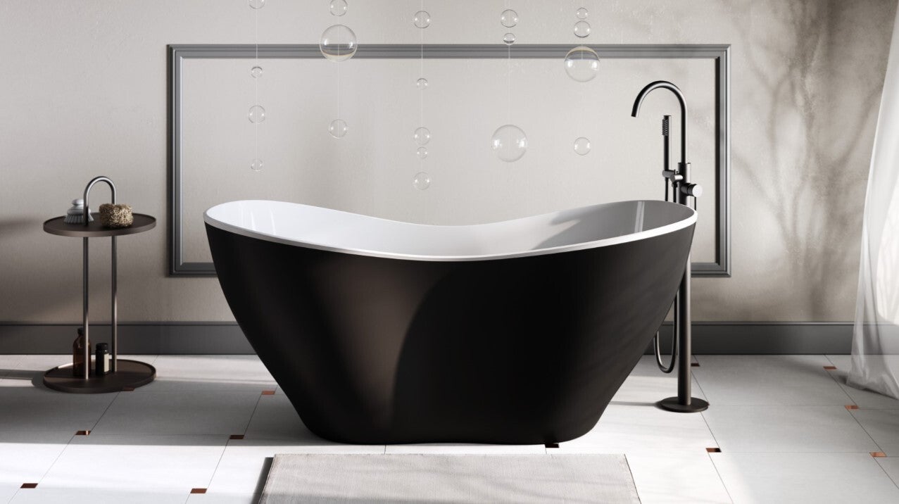 Baignoire îlot de 160 x 70 cm - Noir Mat - avec Siphon Blanc - VIYA ...