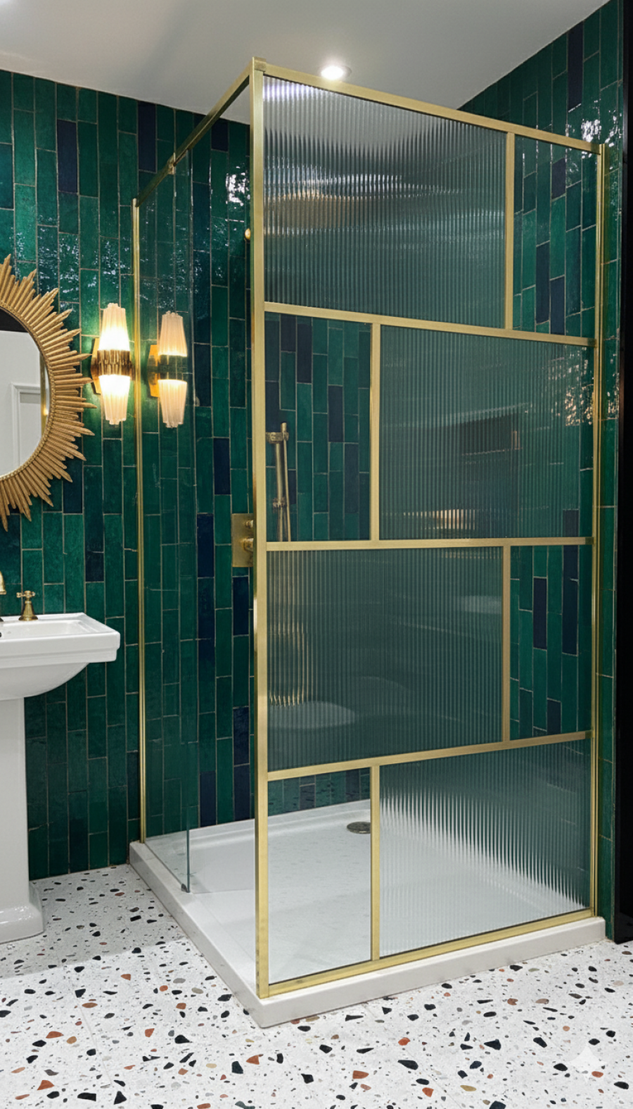 Paroi de Douche Fixe ART DECO - Verre en Relief & Profilé Or Brossé ...