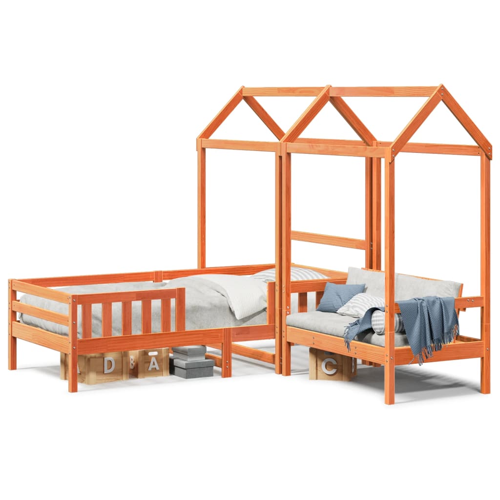 Set de cama y banco con techo madera de pino marrón 90x200 cm | Leroy ...