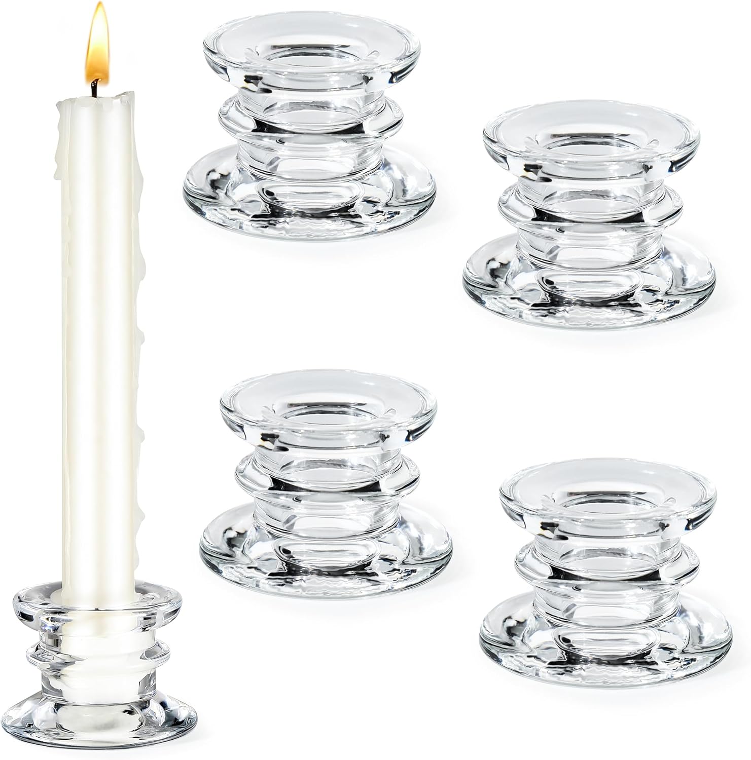 Candelabros de vidrio de 4 piezas para velas de palo, candelabros ...
