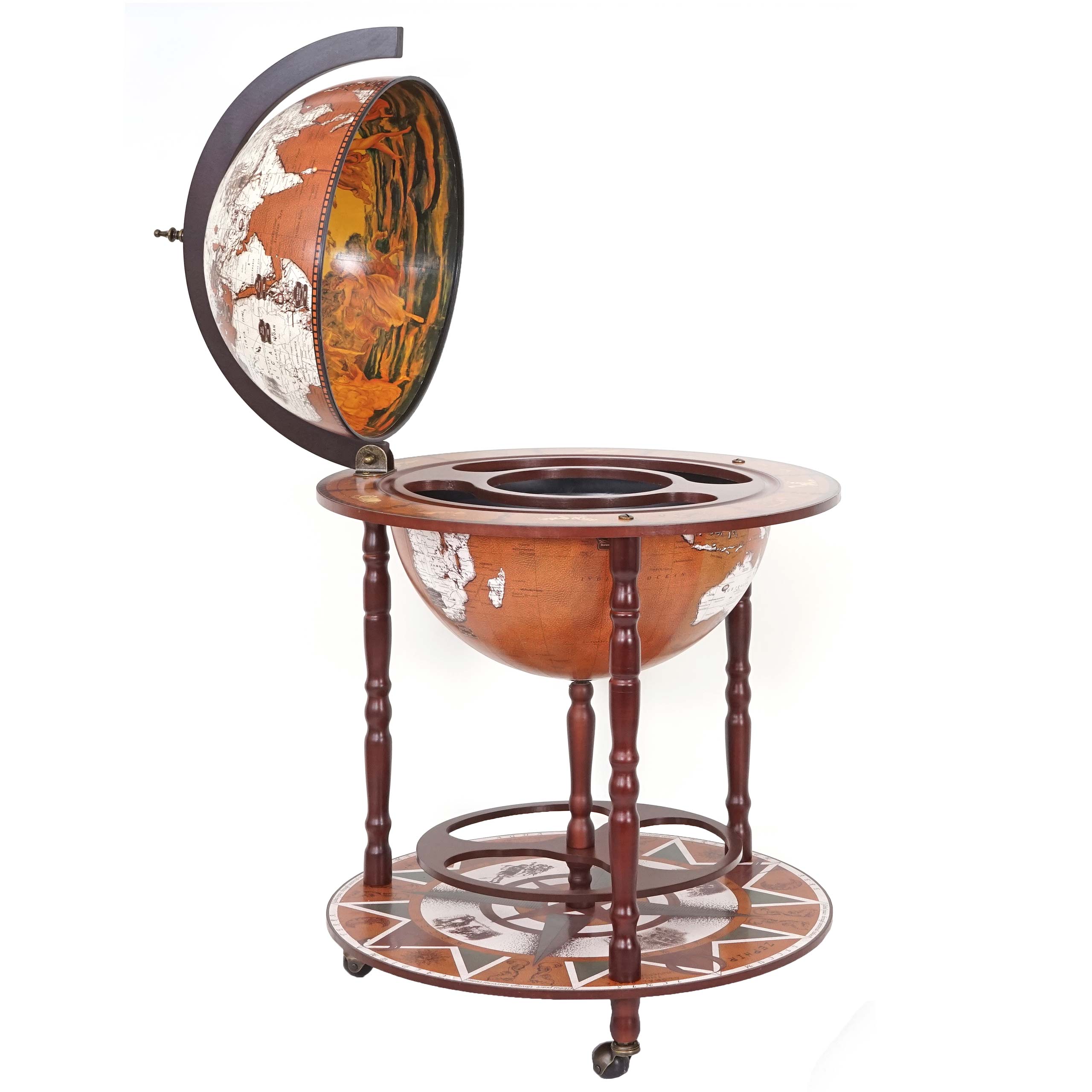 Bar de salon HWC-D86, minibar, étagère de vin, globe terrestre Ø 45cm ...