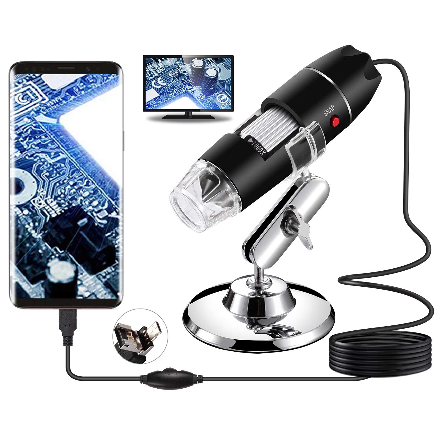 Endoscope de grossissement 40X-1000X Portable Bysameyee, Microscope Digital 8 LED pour Windows 7 ...