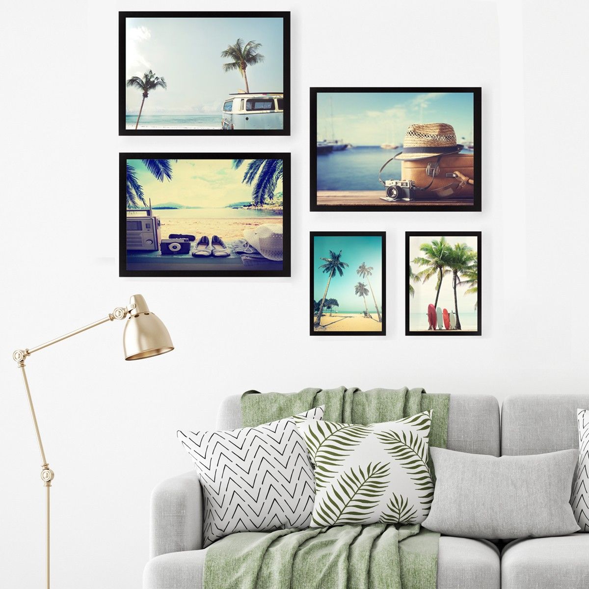 Set de 5 tableaux encadrés Noir Aranea Motif Photo vacance d'été ...