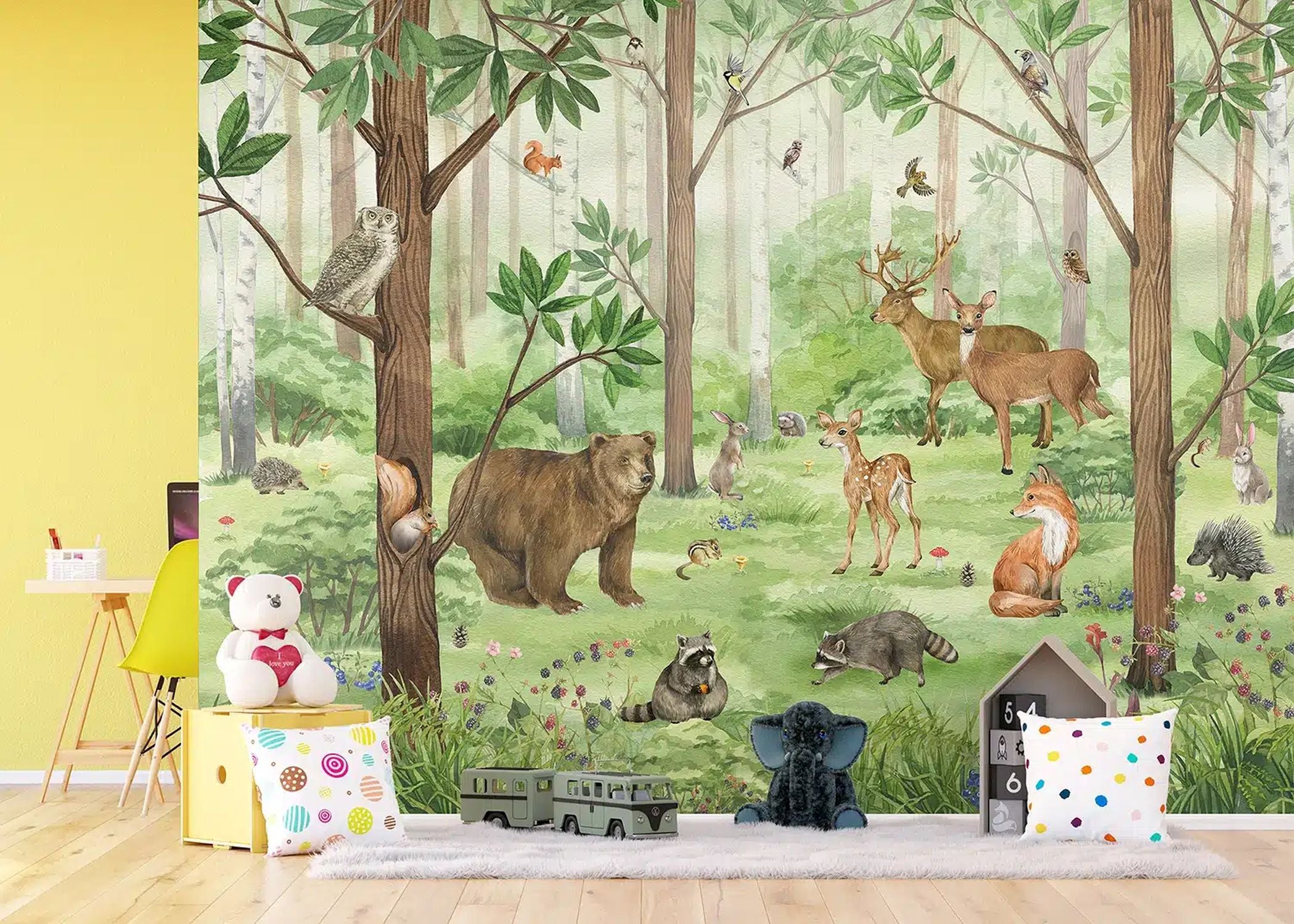 Fotomural animales del bosque verde y marrón - 375 x 270 cm - Sanders ...