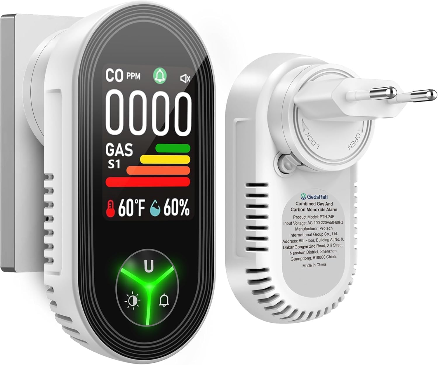 Détecteur de Gaz et Monoxyde de Carbone avec Prise pour Maison, Alarme de CO, Alarme de Gaz ...