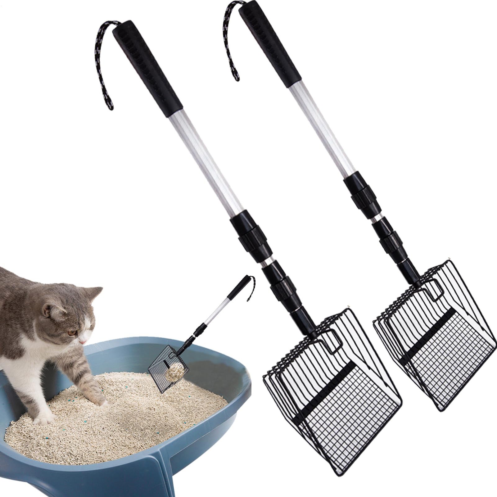 2 palas para arena de gatos con mangos largos, palas retráctiles de ...