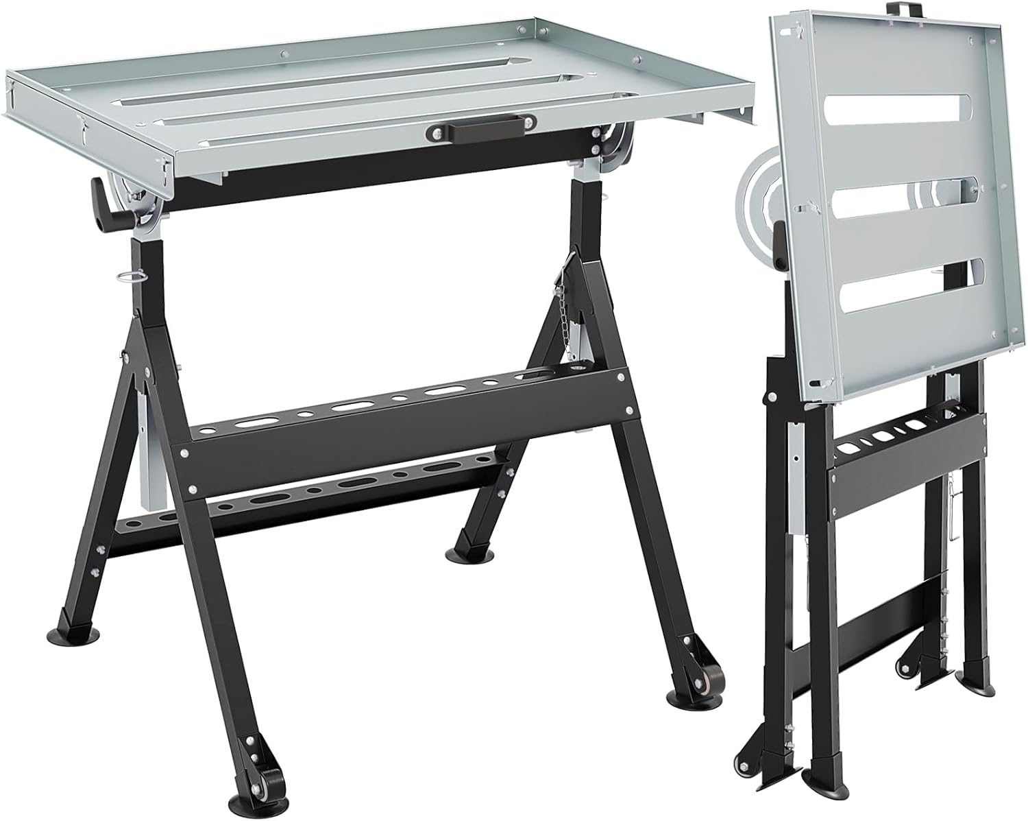 Table de Soudage Pliante avec Plateau de 78x51 cm, Établi de Soudage 2 Roues Fixes 4 Hauteurs 80 ...