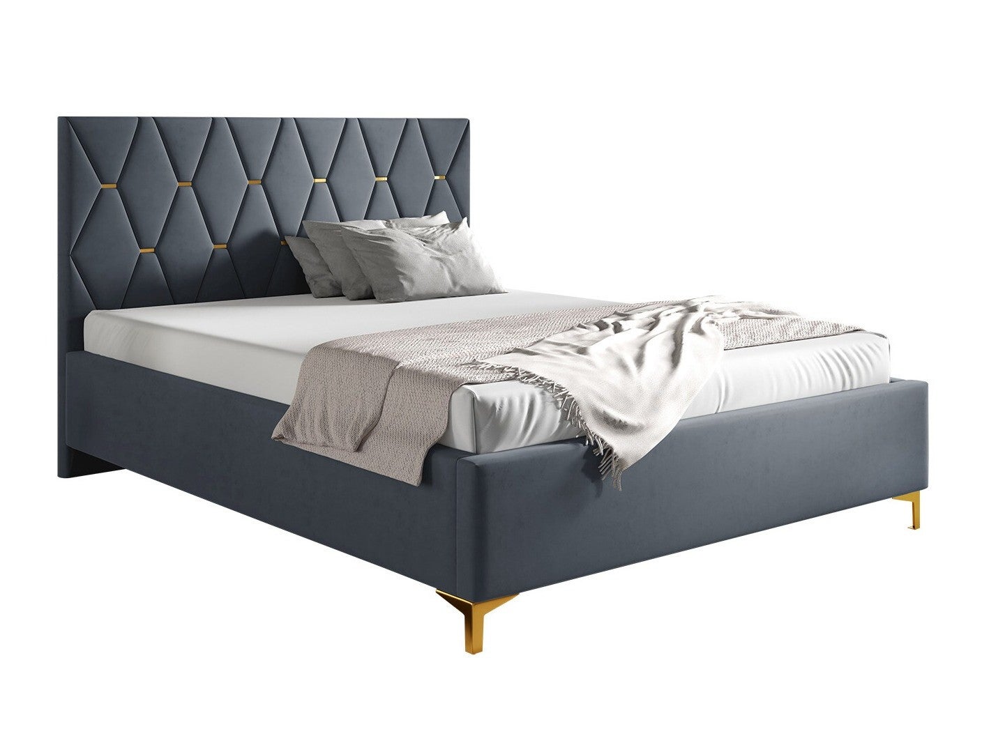Lit Semita, Double, Gris, 160x200, Tissu, Disponible, 178x222x122cm ...