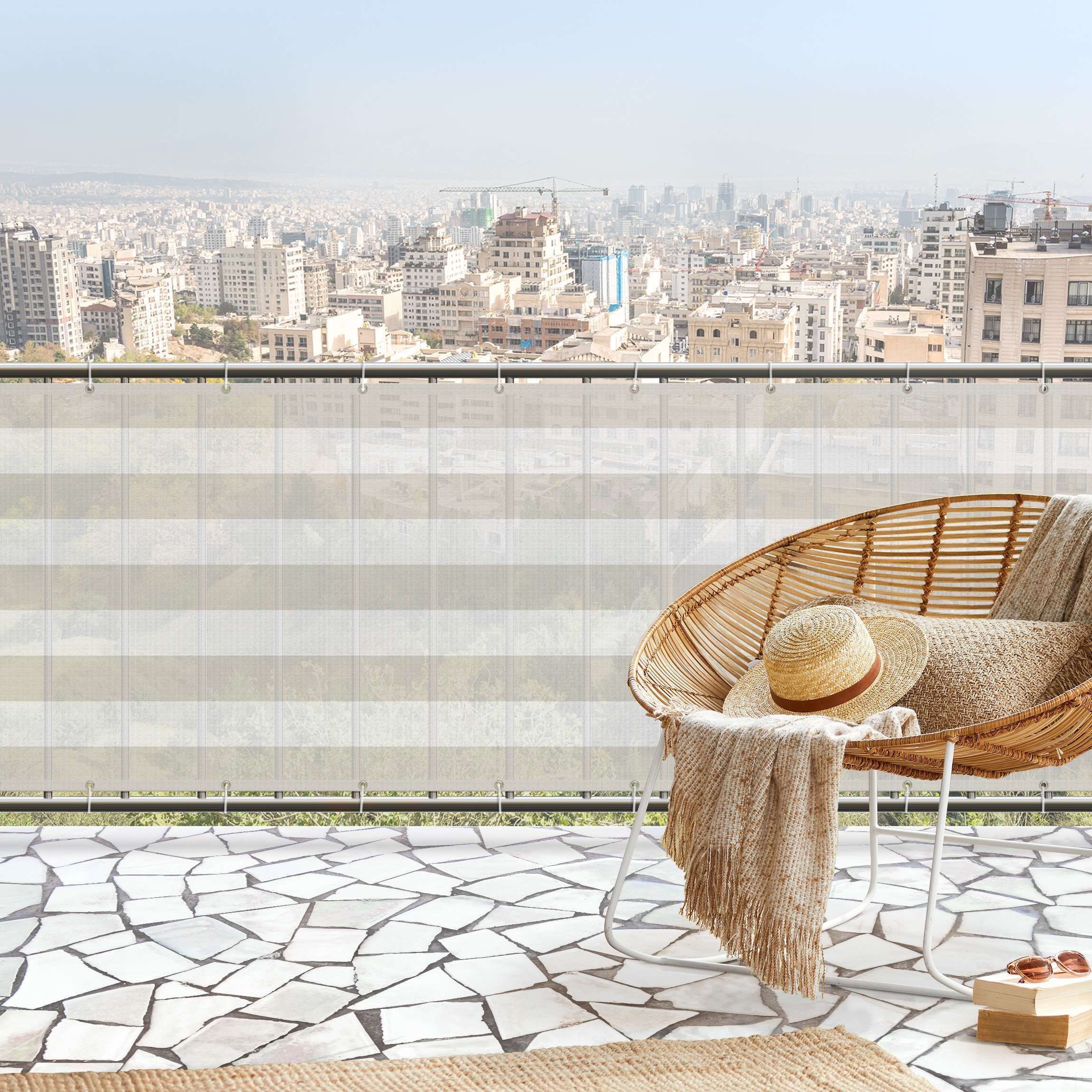 Brise-vue pour balcon - Rayures horizontales en sable de mer 350 x 50 ...