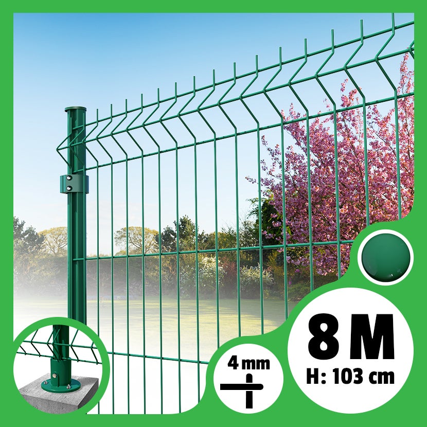 Kit grillage rigide poteaux ronds - longueur 8 mètres - 103 cm, Vert, A ...
