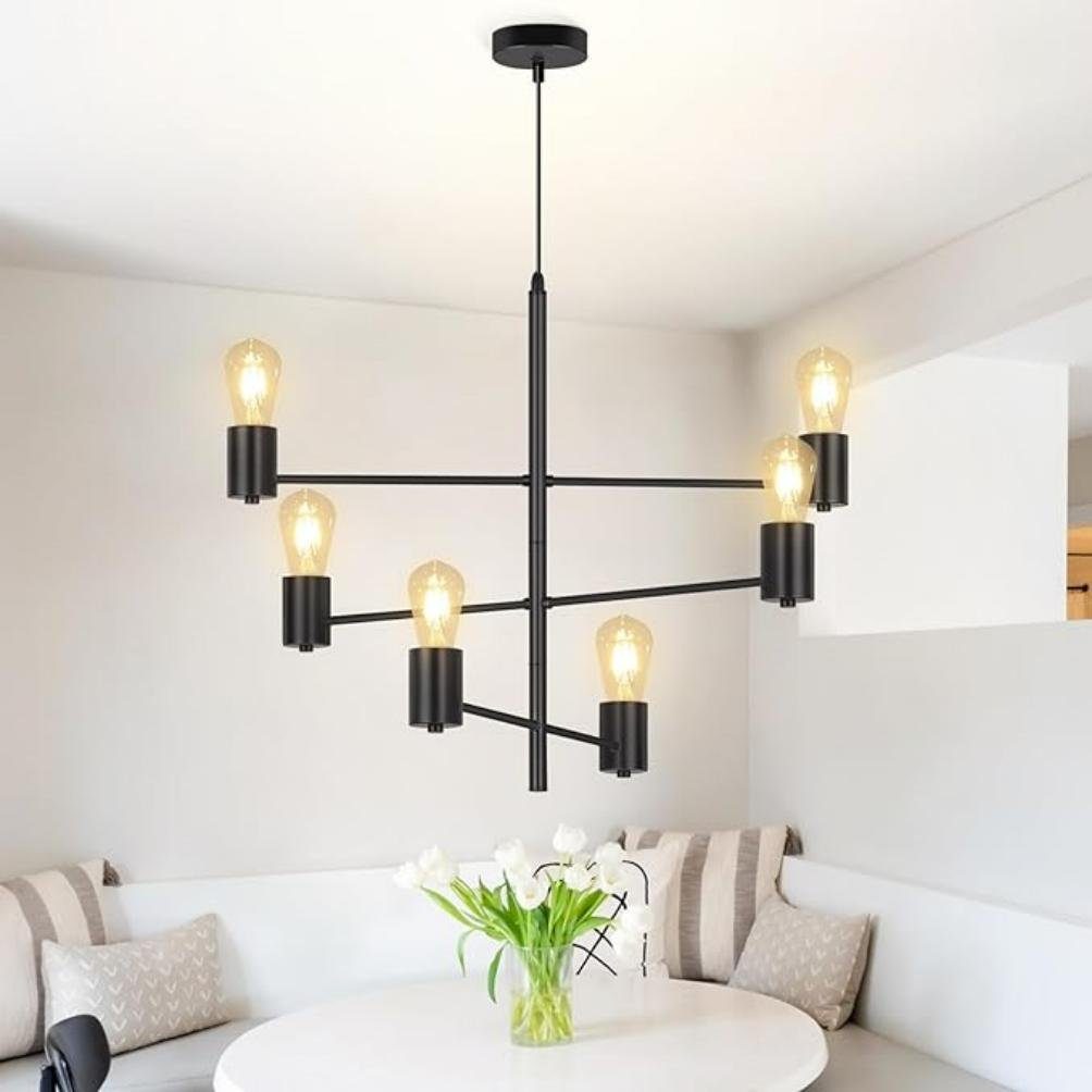 NETTLIFE Suspension 6 Ampoules E27 Noir Diam.65cm Vintage Métal Orientable Lustre Industriel ...
