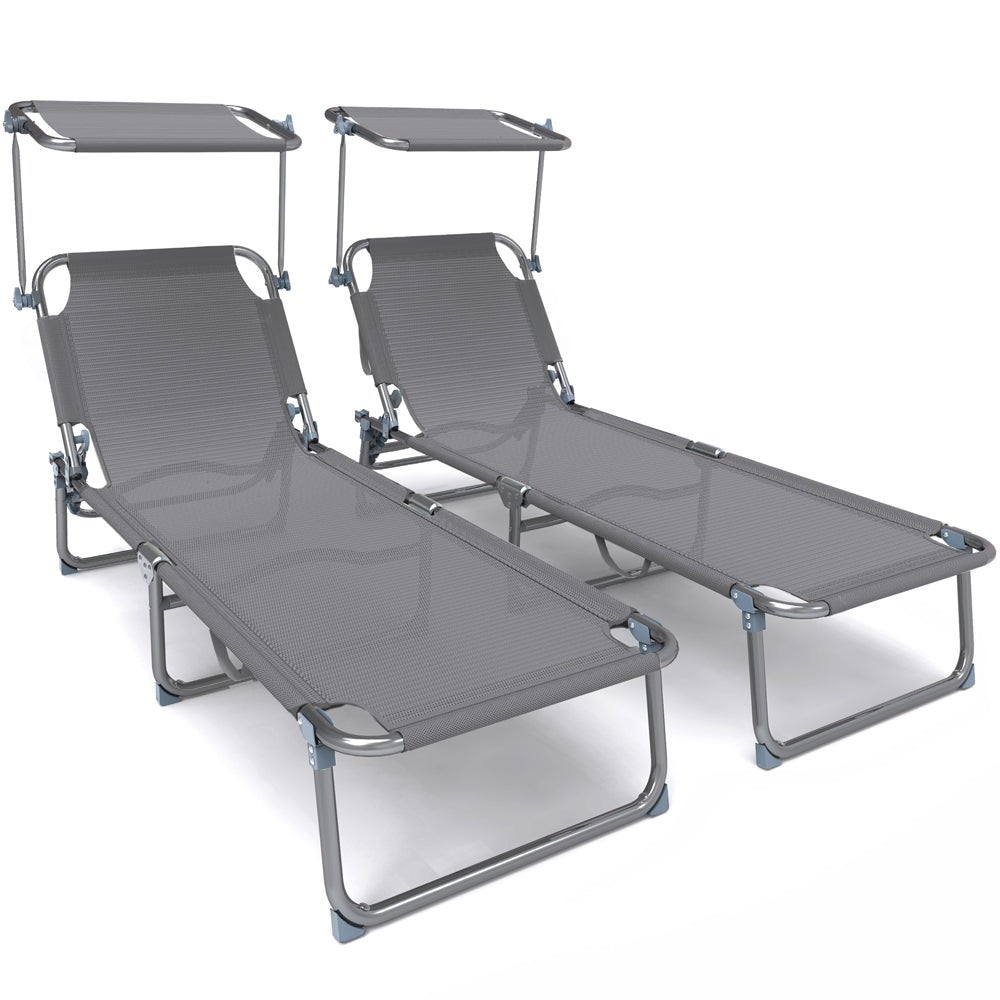 Transat pare soleil Textilene et range magazine Lot de 2 pcs Gris ...