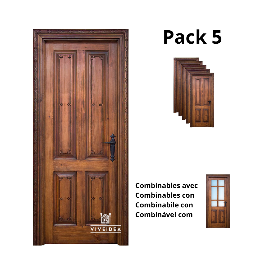 PACK 5 Porte intérieure un vantail, rustique, sculptée, artisanal, bois ...
