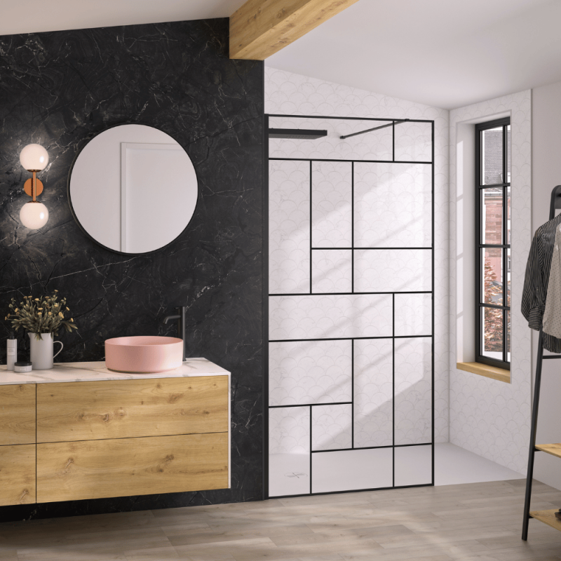 Paroi de douche KINEDO Solo Design + sérigraphié mondrian 100cm profilé ...