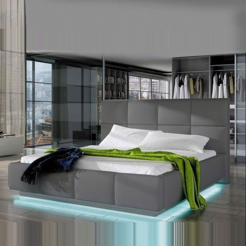 Lit design Alexi avec sommier et coffre de rangement - Couleurs - Gris ...