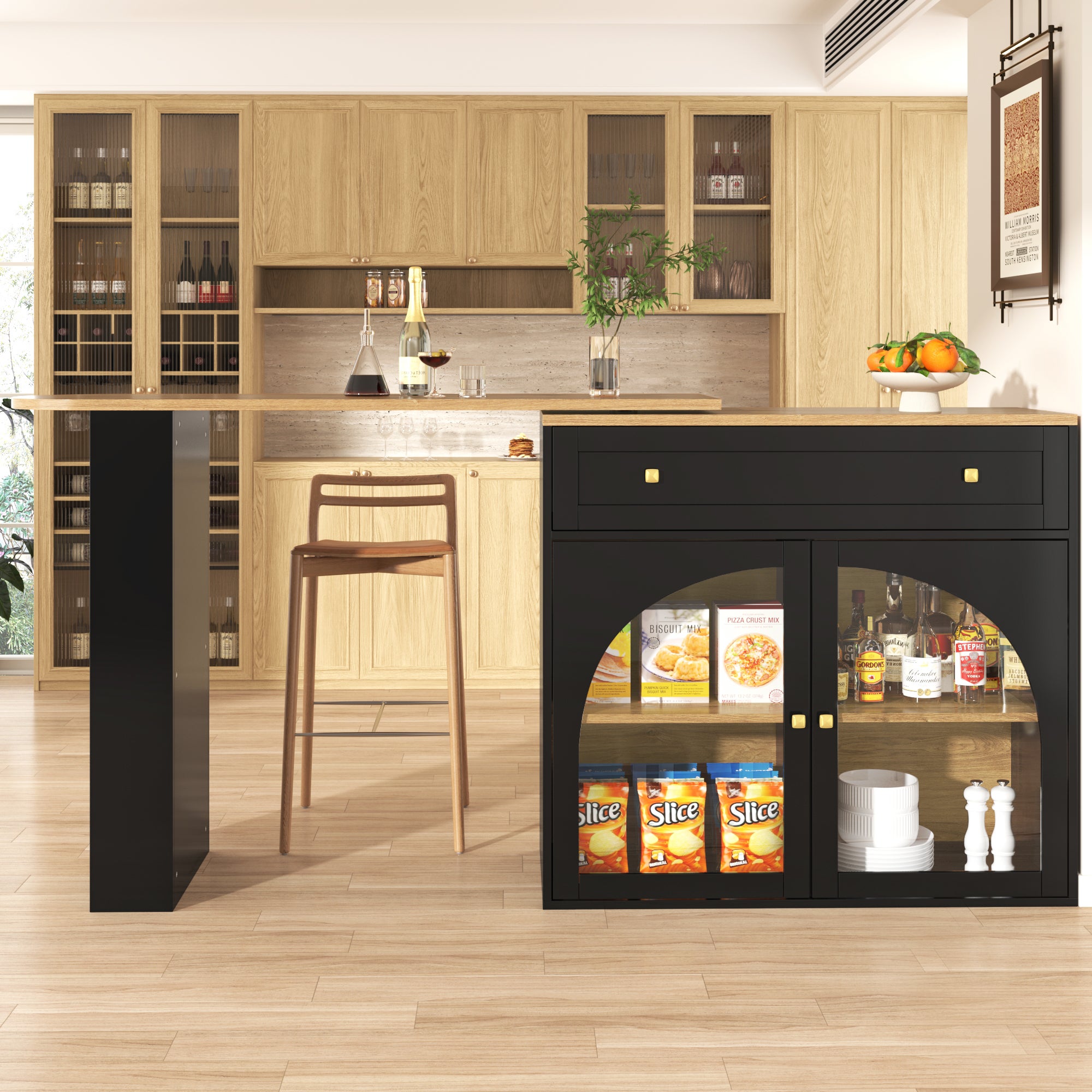 Meuble de bar pivotant 360° et escamotable - avec 1 tiroir et 2 portes ...