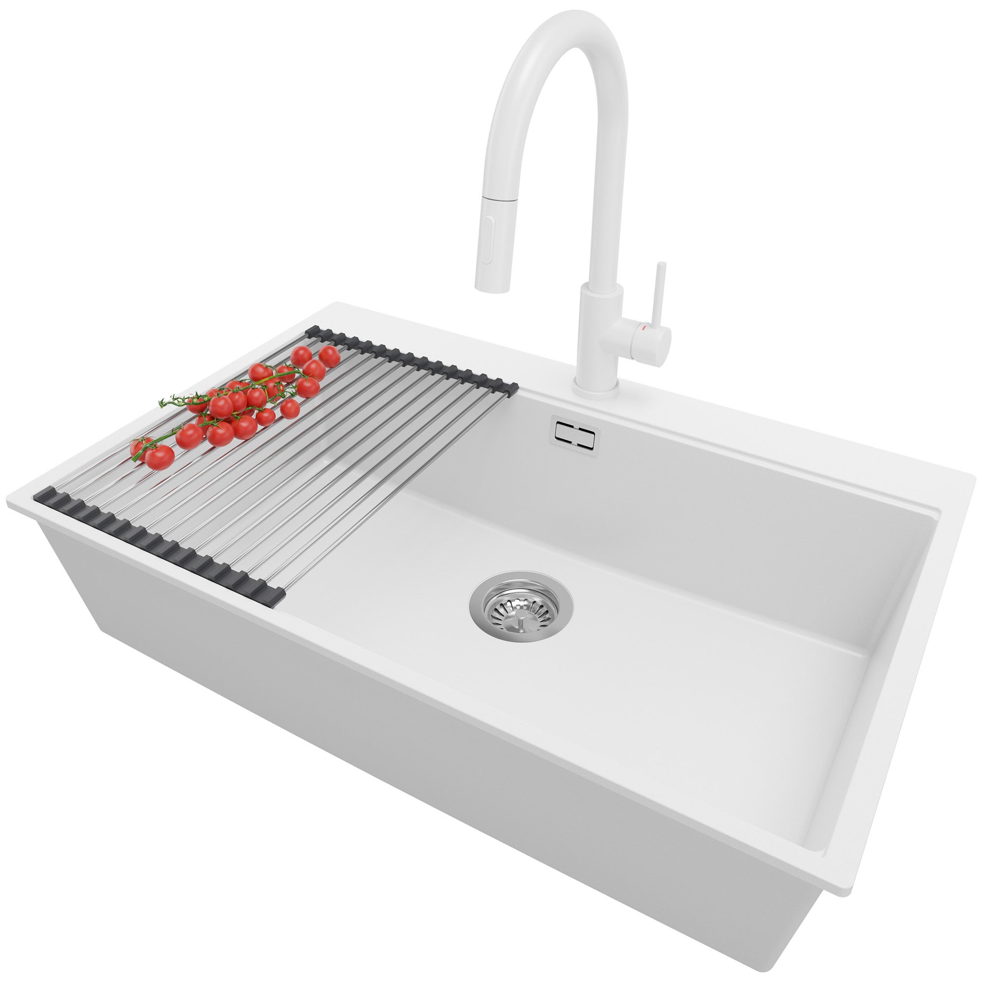 PRIMAGRAN Lavandino da Cucina Bianco 78x50cm, Lavello da Cucina a 1 vasca + Sifone Classico ...