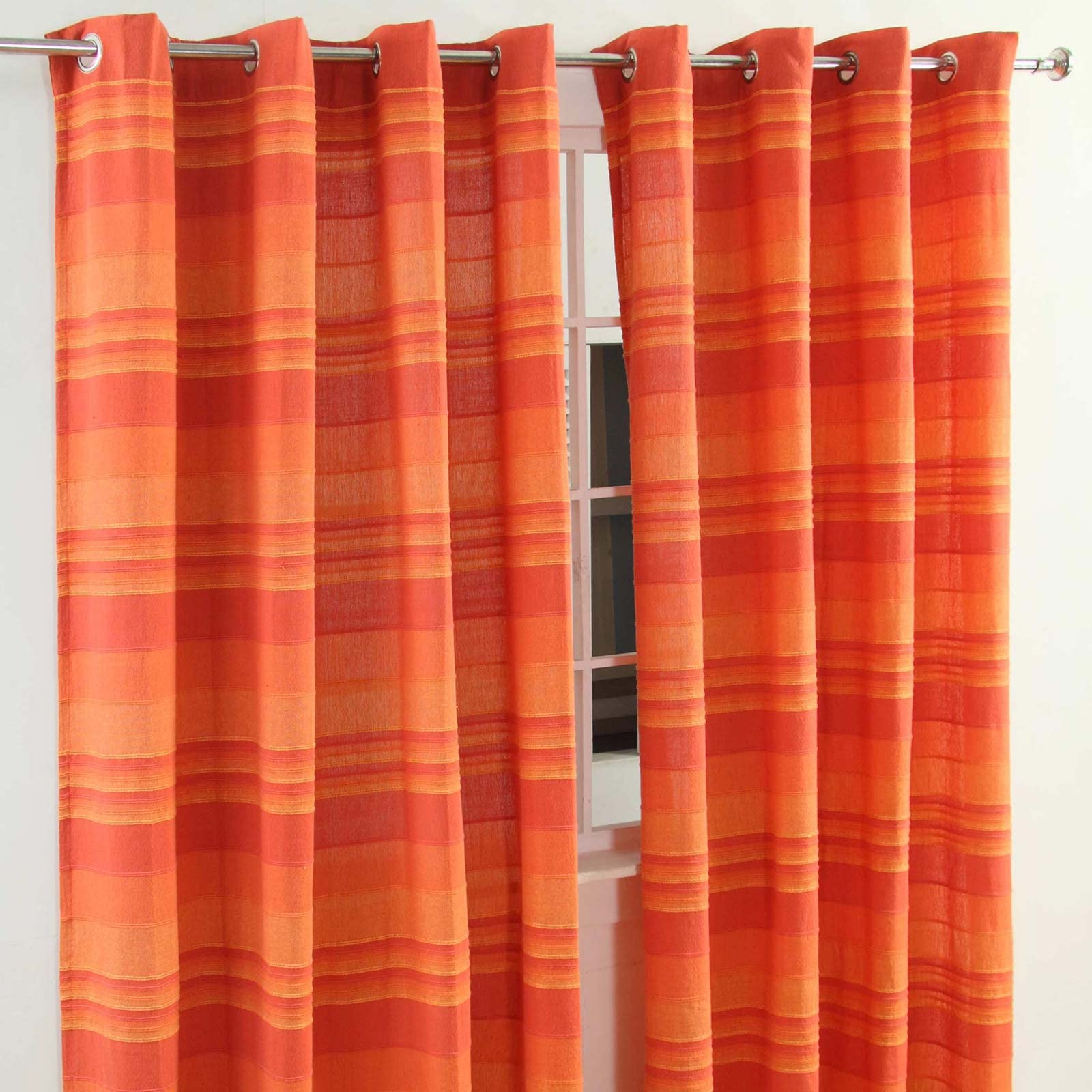 Homescapes Paire de rideaux à oeillets - Morocco Rayures - Terracotta ...