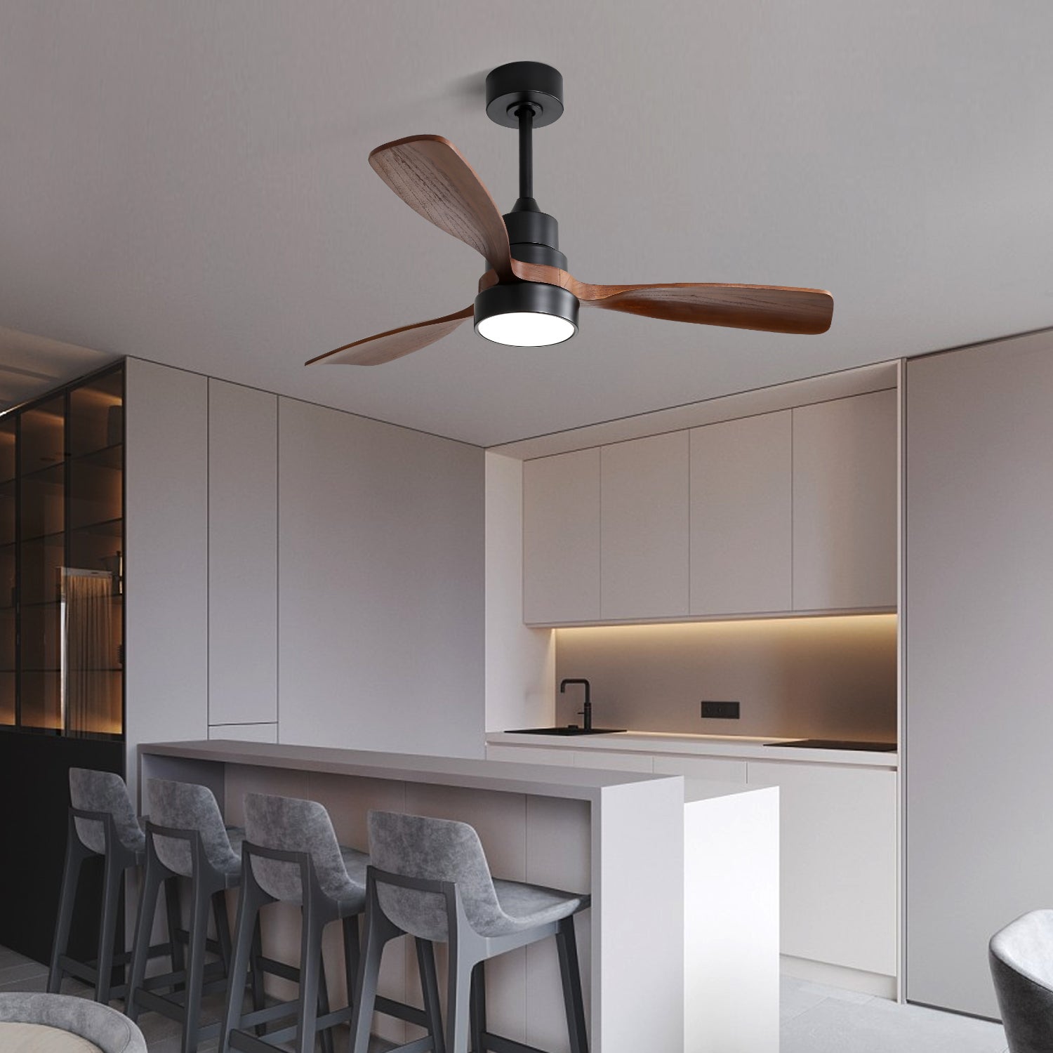 Ventilador de techo con LED y 3 aspas de madera maciza, 122 cm de ...