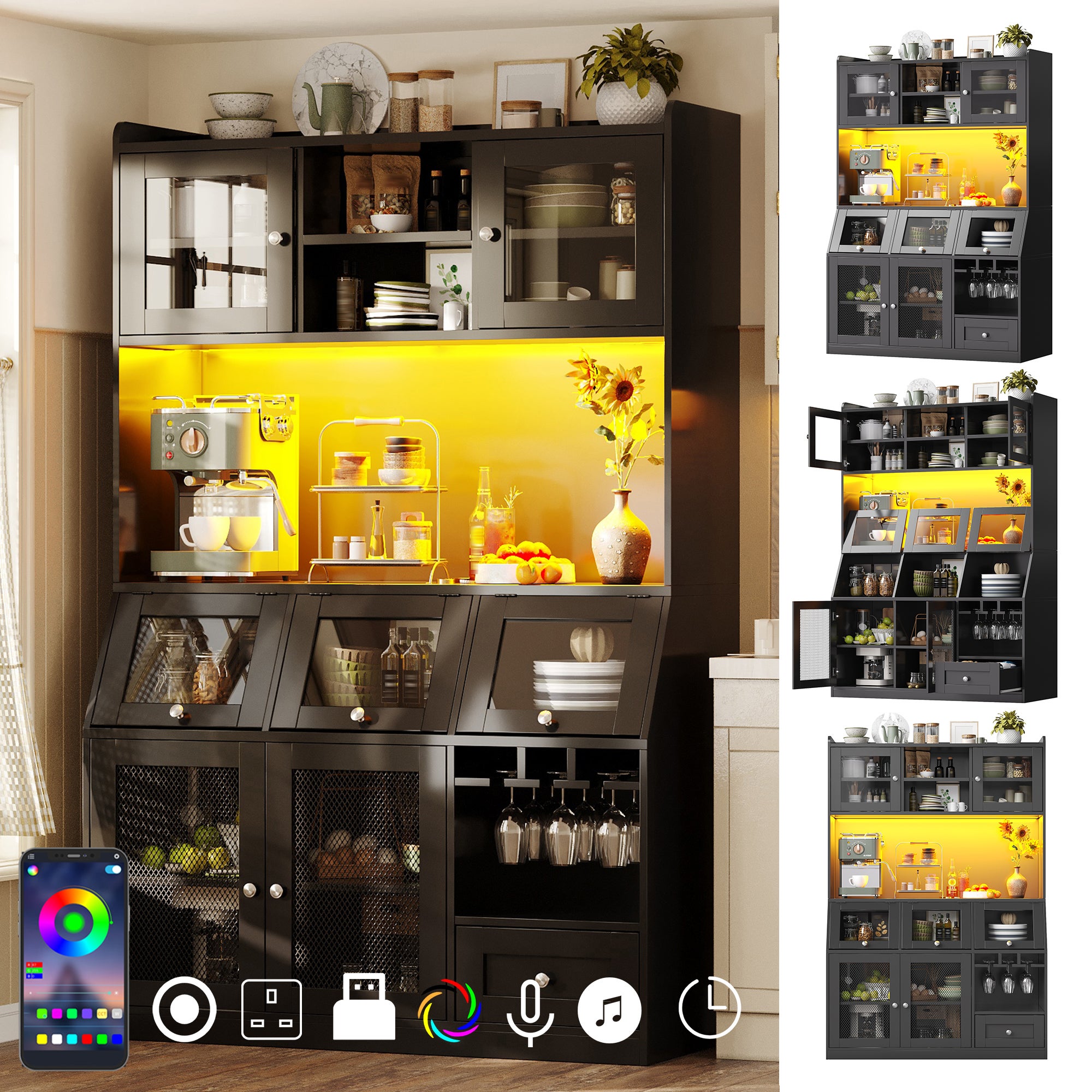 Buffet de cuisine avec 7 portes, 1 tiroirs et Porte-verres - 120 x 40 x ...