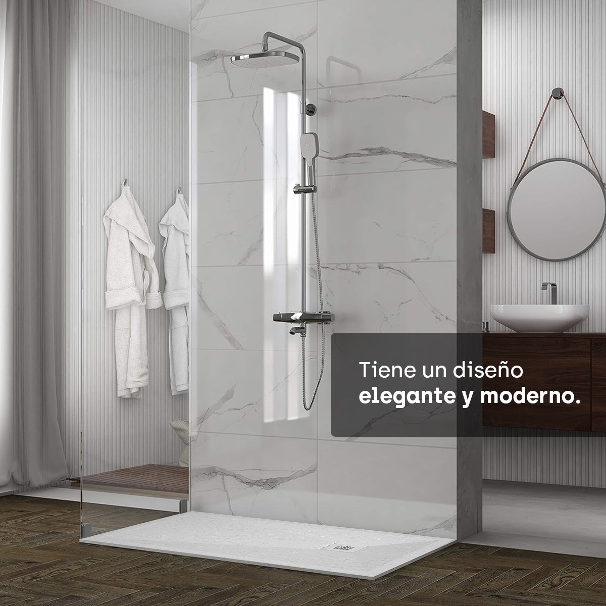 Plato de ducha de Stone Plus Duplach - 90 x 90 x 3 cm - Pizarra - Blanco | Leroy Merlin