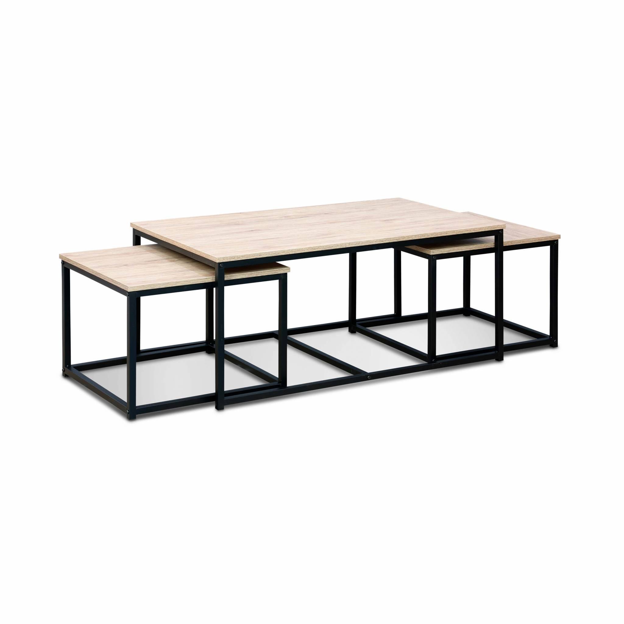 Mesa nido encastrable de metal y efecto madera, set de 3, Loft, Madera ...