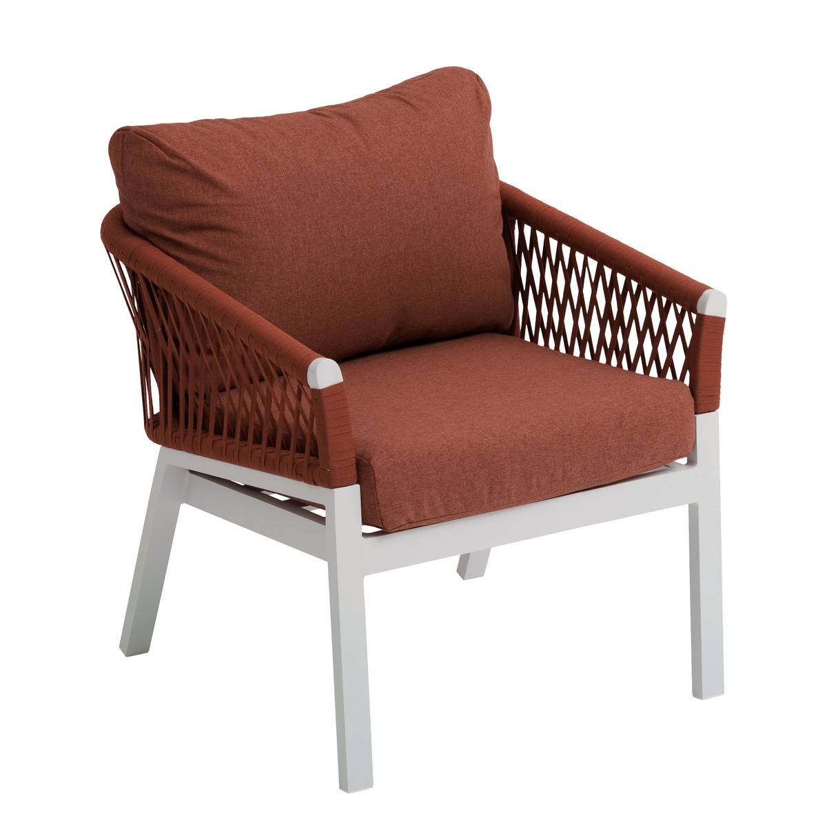 Fauteuil de salon de jardin "Oriengo" brique & blanc en aluminium ...