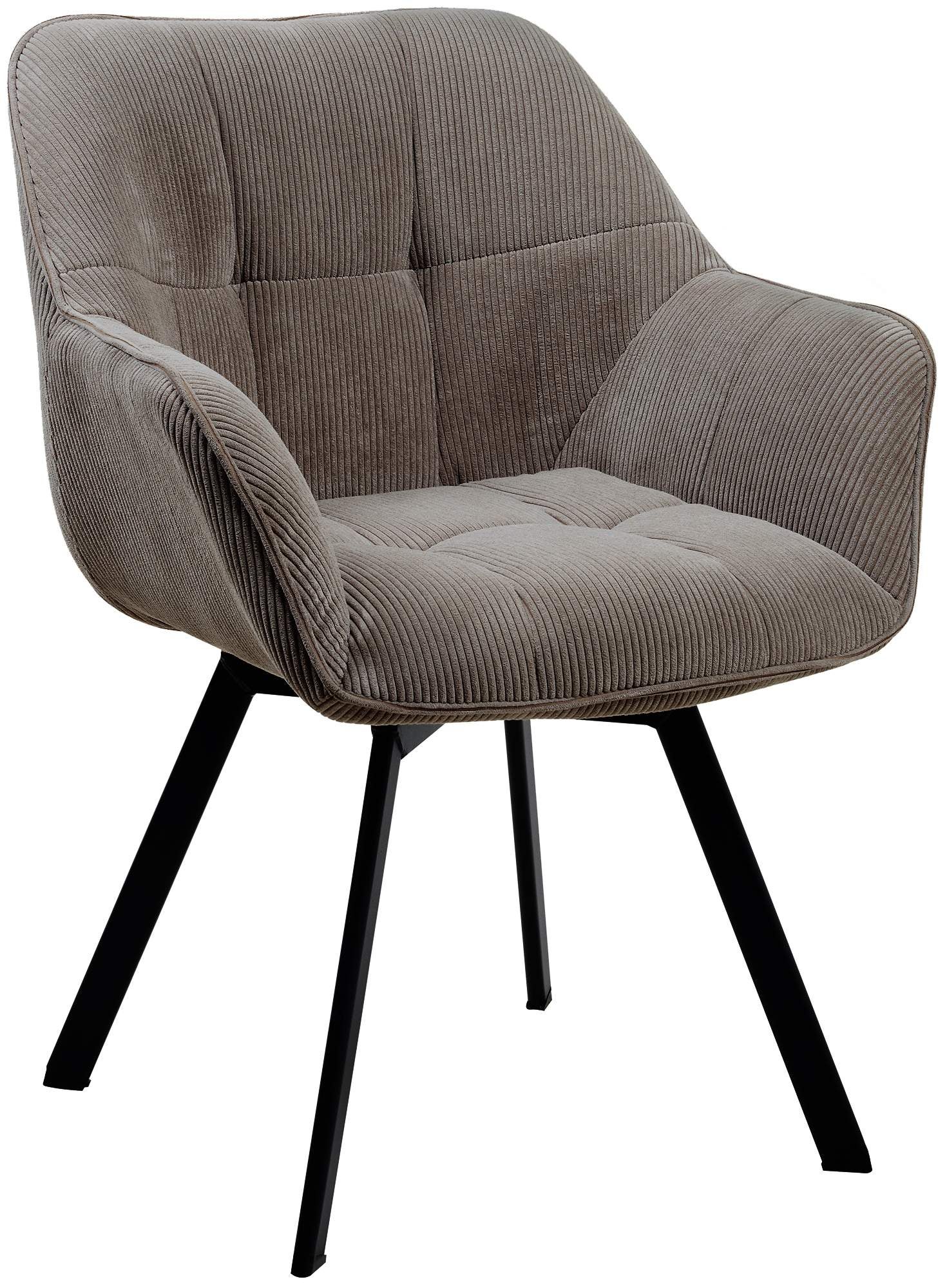 Cómoda silla de comedor con asiento giratorio en pana marrón y metal ...