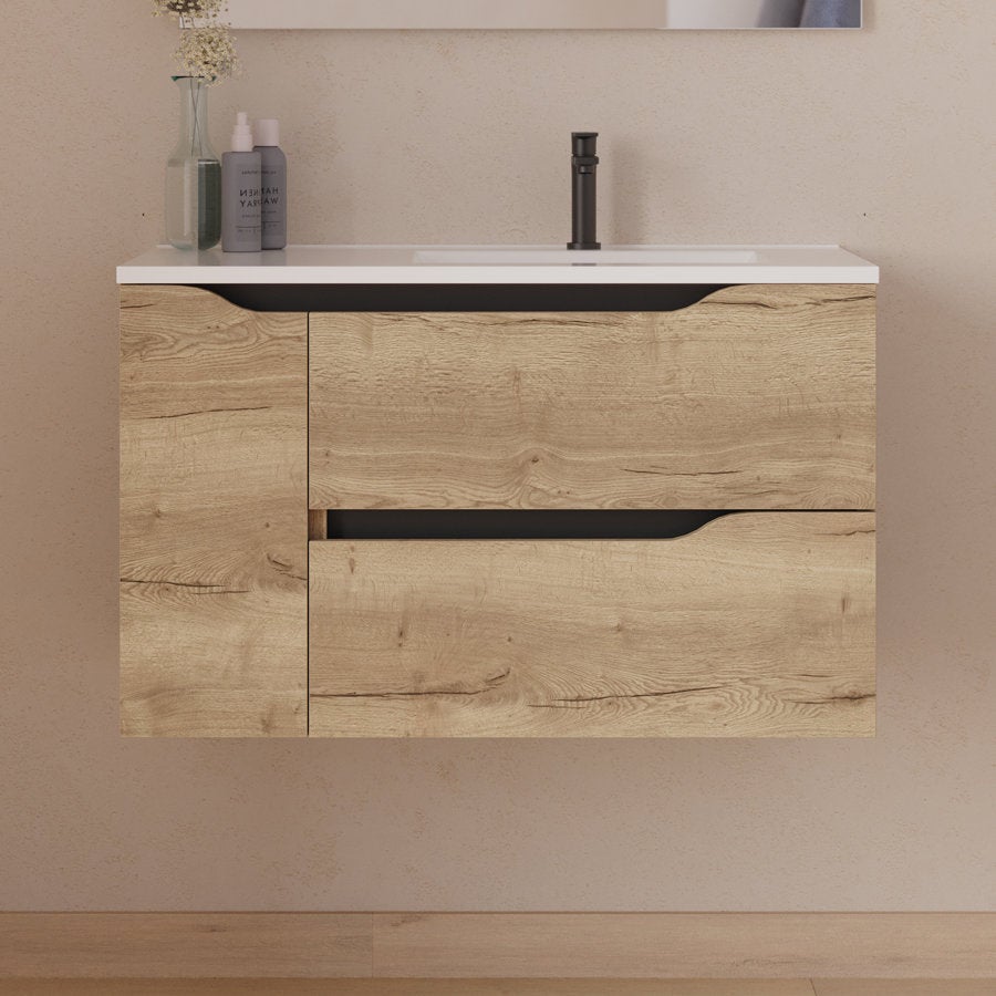 Meuble sous vasque seul, 2 tiroirs et 1 porte, 80cm, pour vasque ...