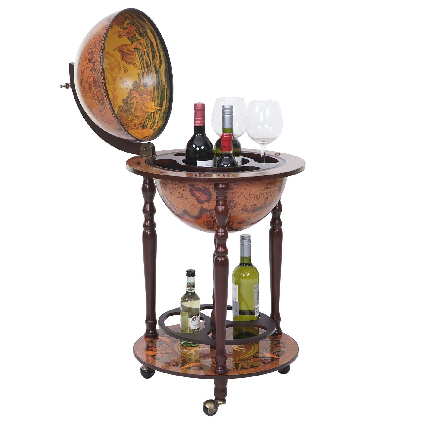 Globe terrestre, bar de salon HWC-T874, minibar roulant, bois d ...